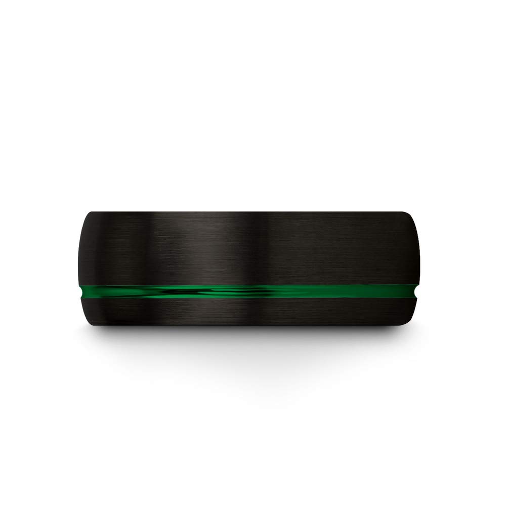 P. Manoukian Tungsten Carbide Wedding Band Ring 8mm for Men Women Green Interior with Green Offset Line Dome Black Brushed Polished Comfort Fit Anniversary Size 9.5
