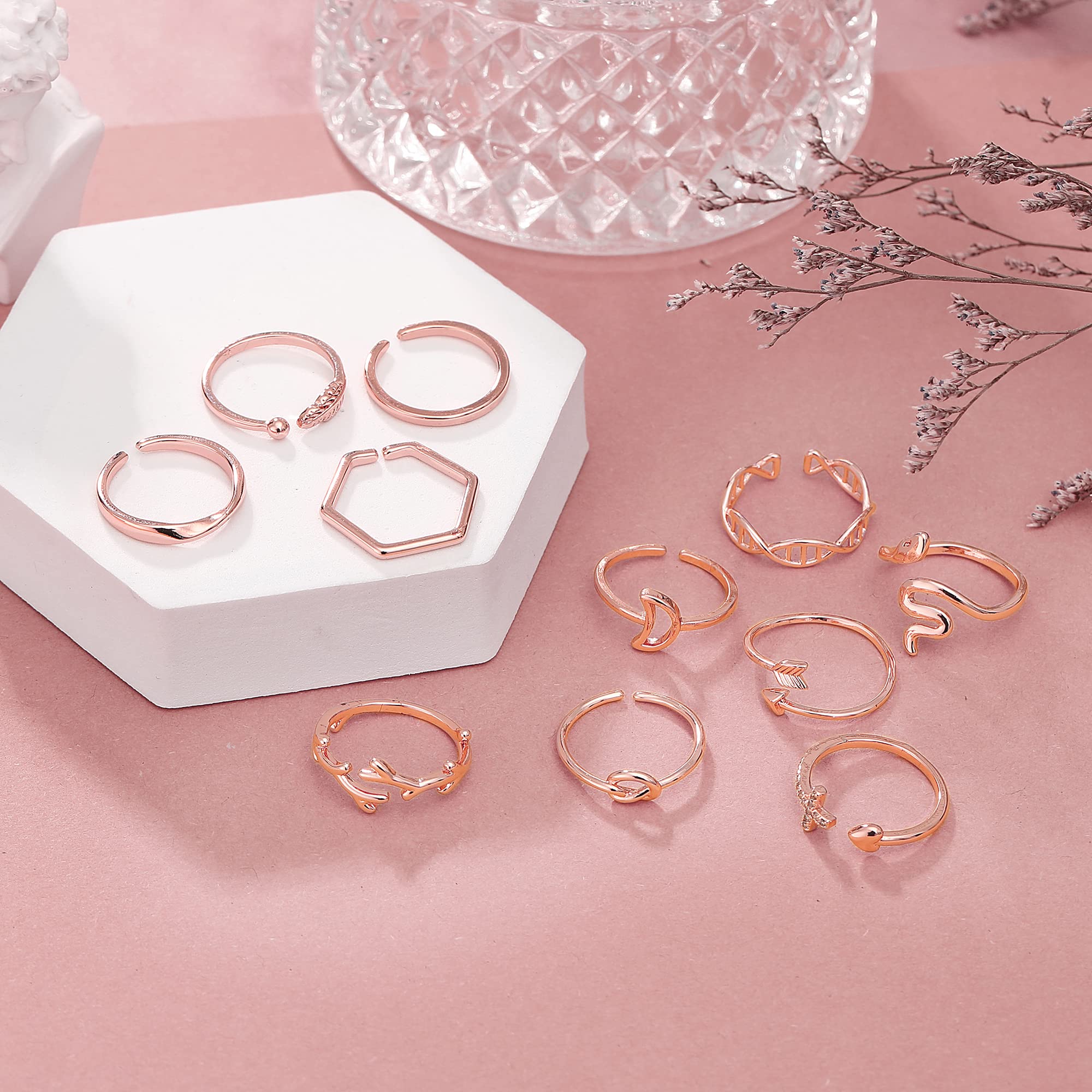 TOSGMY 12PCS Adjustable Knuckle Rings for Women 14K Gold Plated Open Ring Knuckle Stacking Rings for Teen Girls Gold Silver Stackable Finger Rings Knot Wave Open Rings Set