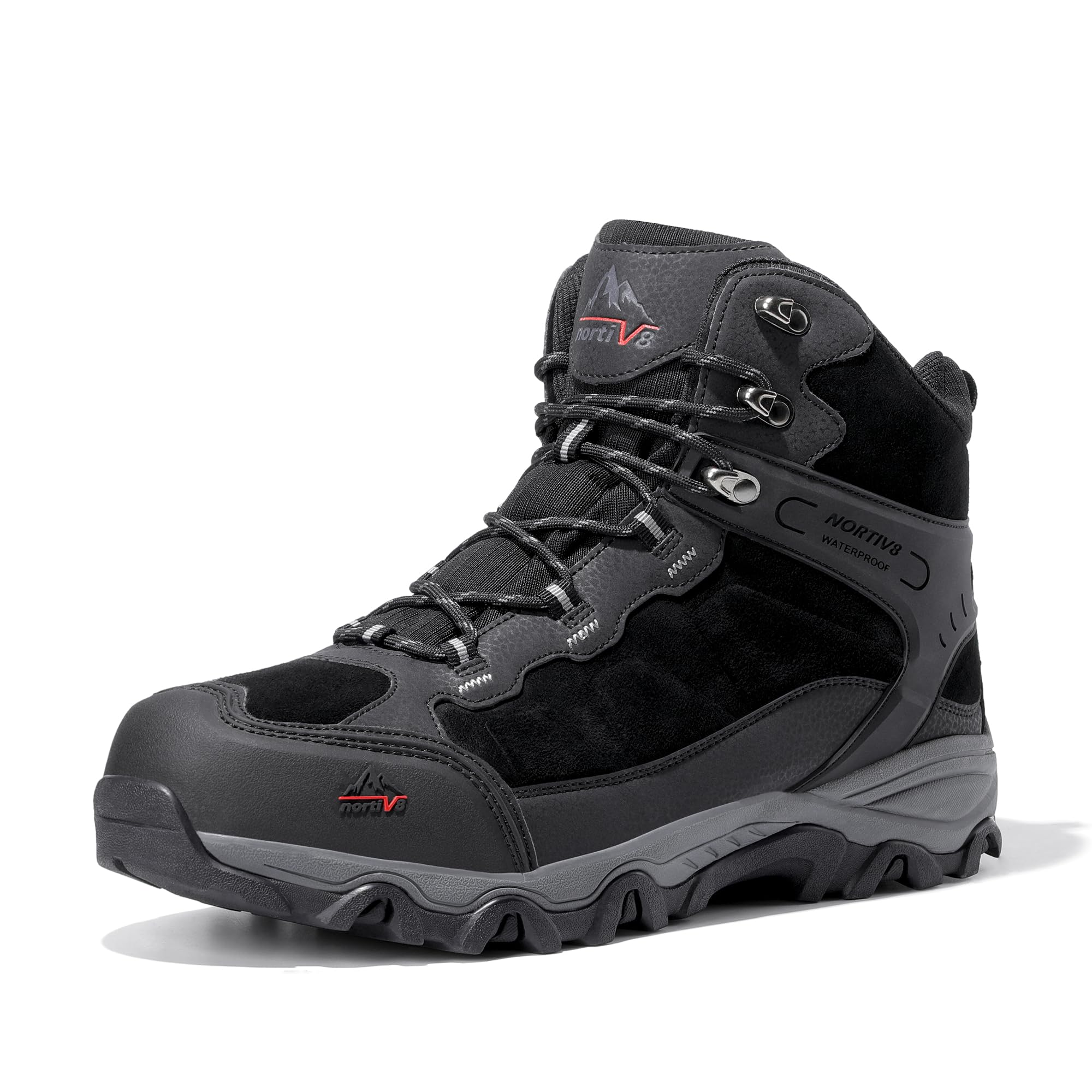 NORTIV 8 Men's Hiking Boots Waterproof Trekking Outdoor Mid Backpacking Mountaineering Shoes Size 12 M US BLACK JS19004M