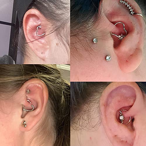 QWALIT 16g Daith Earrings Surgical Steel Tragus Helix Cartilage Piercing Jewelry Heart CZ Small Hoop Earring Silver