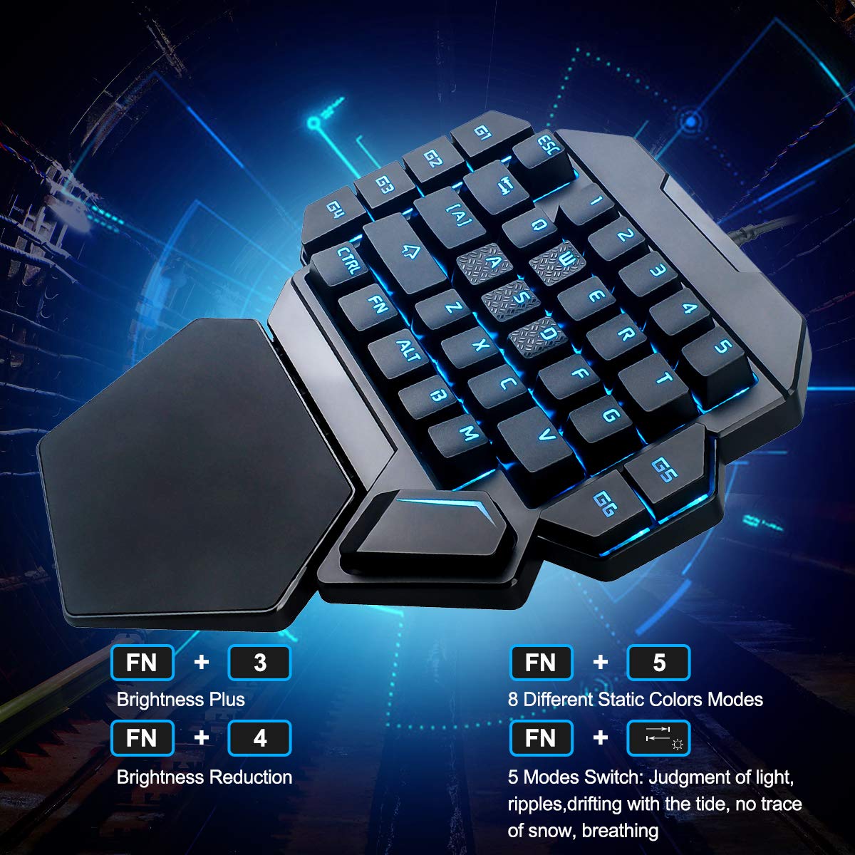One Handed RGB Mechanical Keyboard, Jhua Ergonomic Half Gaming Keyboard 35 Keys with Rainbow Backlit Keyboard Wired Gaming Keypad Mini USB Keyboard Single Hand Game Controller for PC PS4 LOL Xbox Game