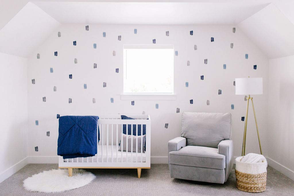 Modern Maxwell Wall Art Decals for Boys Nursery, Bedroom, Living Room “Noah” Brush Strokes Room Sticker 64 Pieces