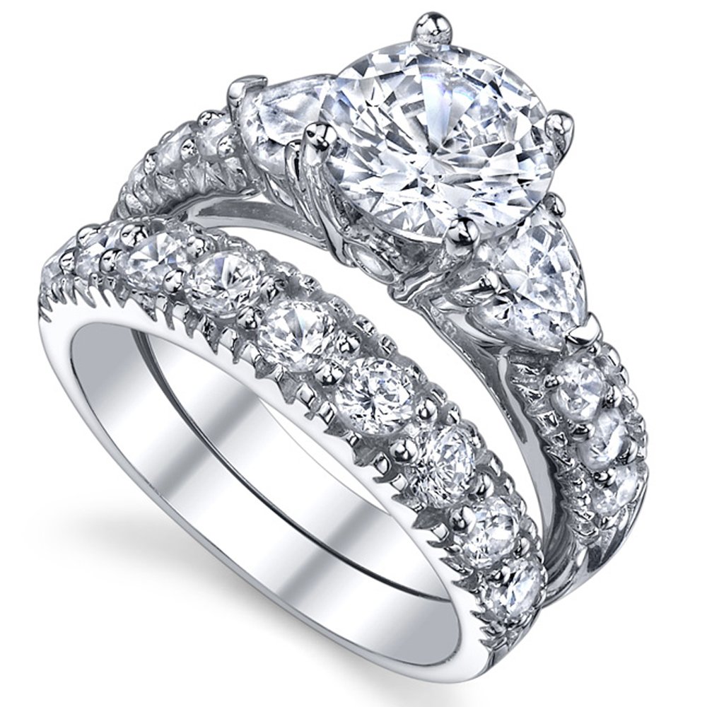 Metal Masters Sterling Silver 925 Engagement Ring Set Bridal Rings With Cubic Zirconia CZ Size 6