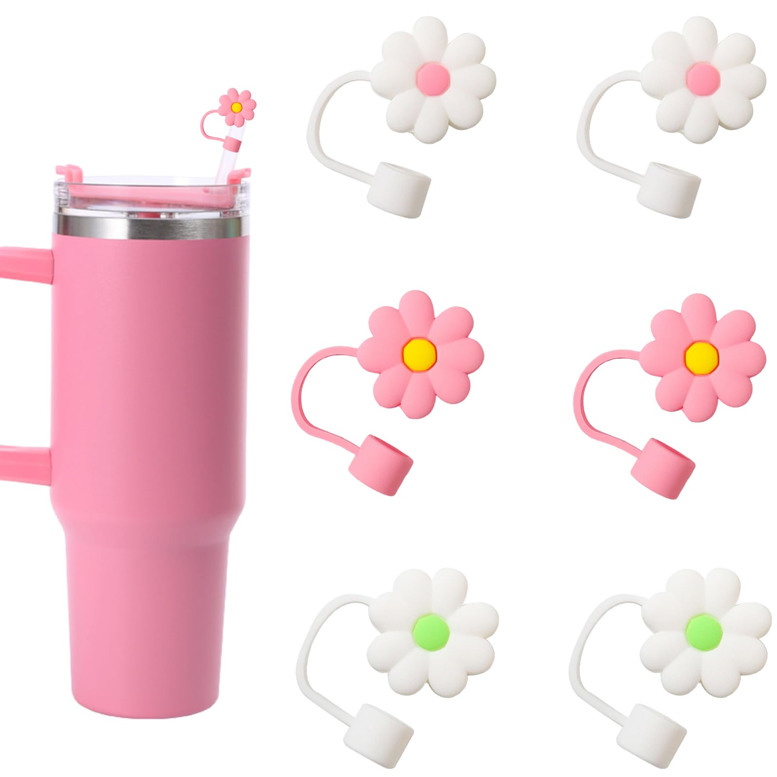 Mikinya 6Pcs Strawberry Stanley Straw Cover,10mm Silicone Stanley Cup Straw Covers, Splash Proof Straw Cap, Cute Straw Lids Straw Tips Covers for Stanley Cups Accessories(Mixed Themes)