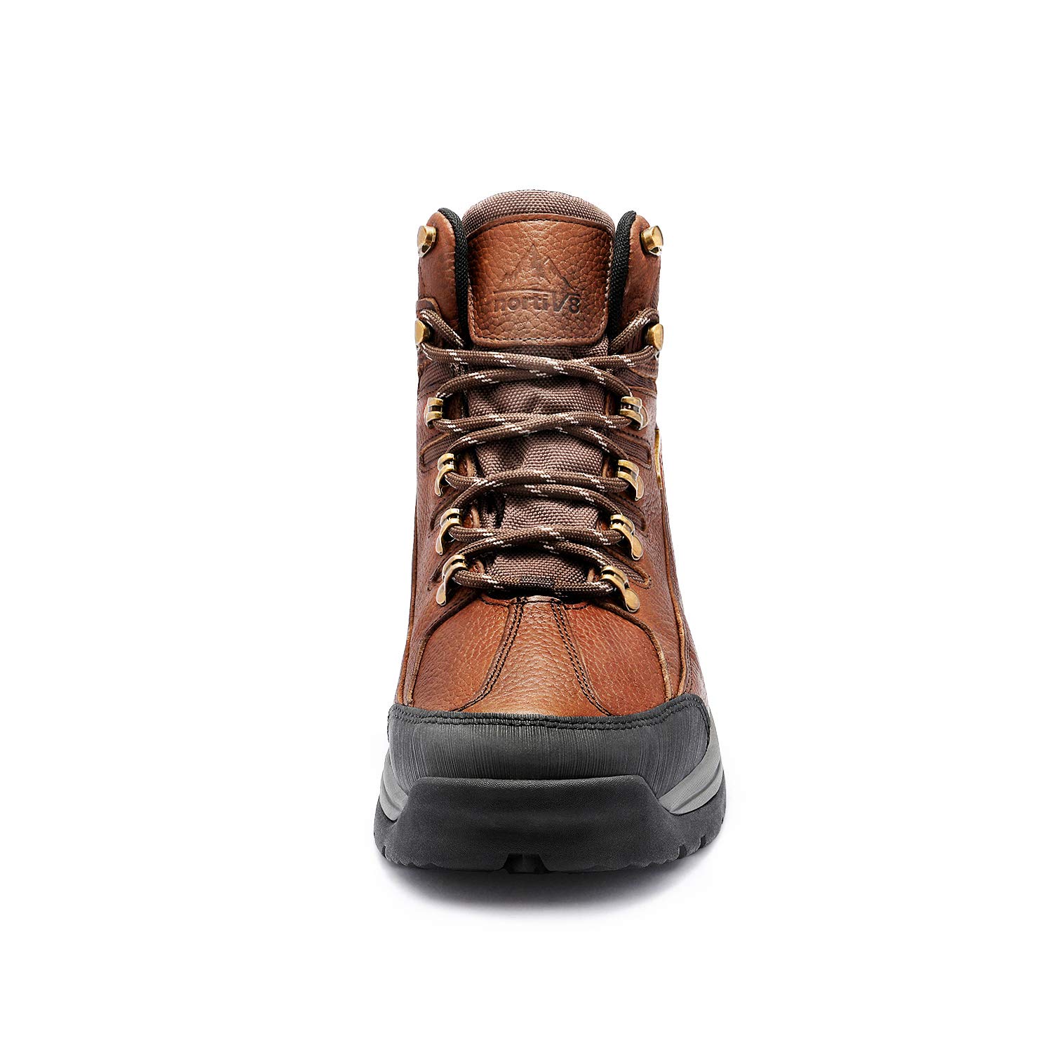 NORTIV 8 Mens Leather Waterproof Hiking Boots Mid Ankle Trekking Mountaineering Outdoor Boots Brown/Litchi, Size 9.5 M US Hiker