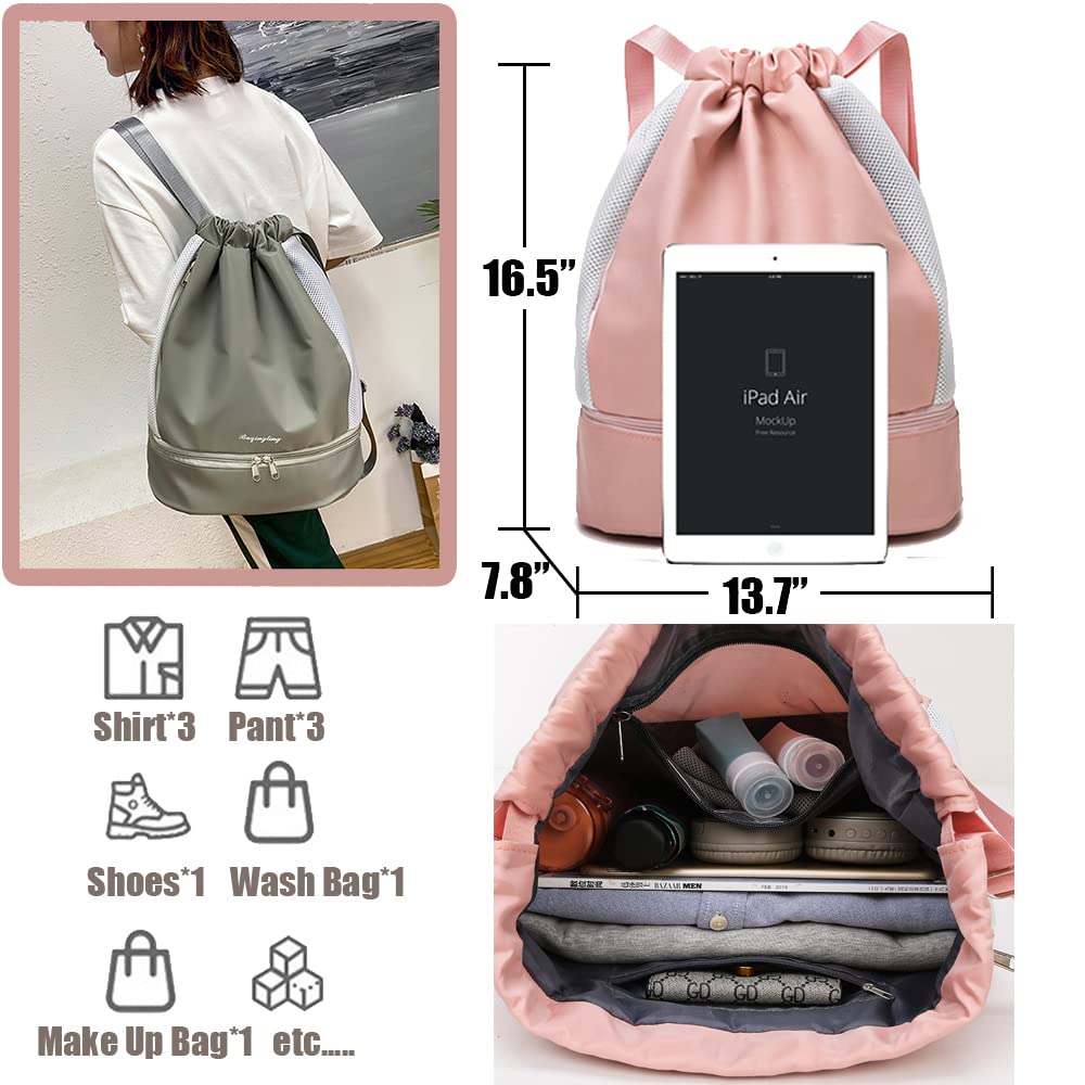 Peicees Drawstring Backpack Bag with Shoes Compartment Gym Bag for Men and Women Water Resistant Gym Sport Exercise