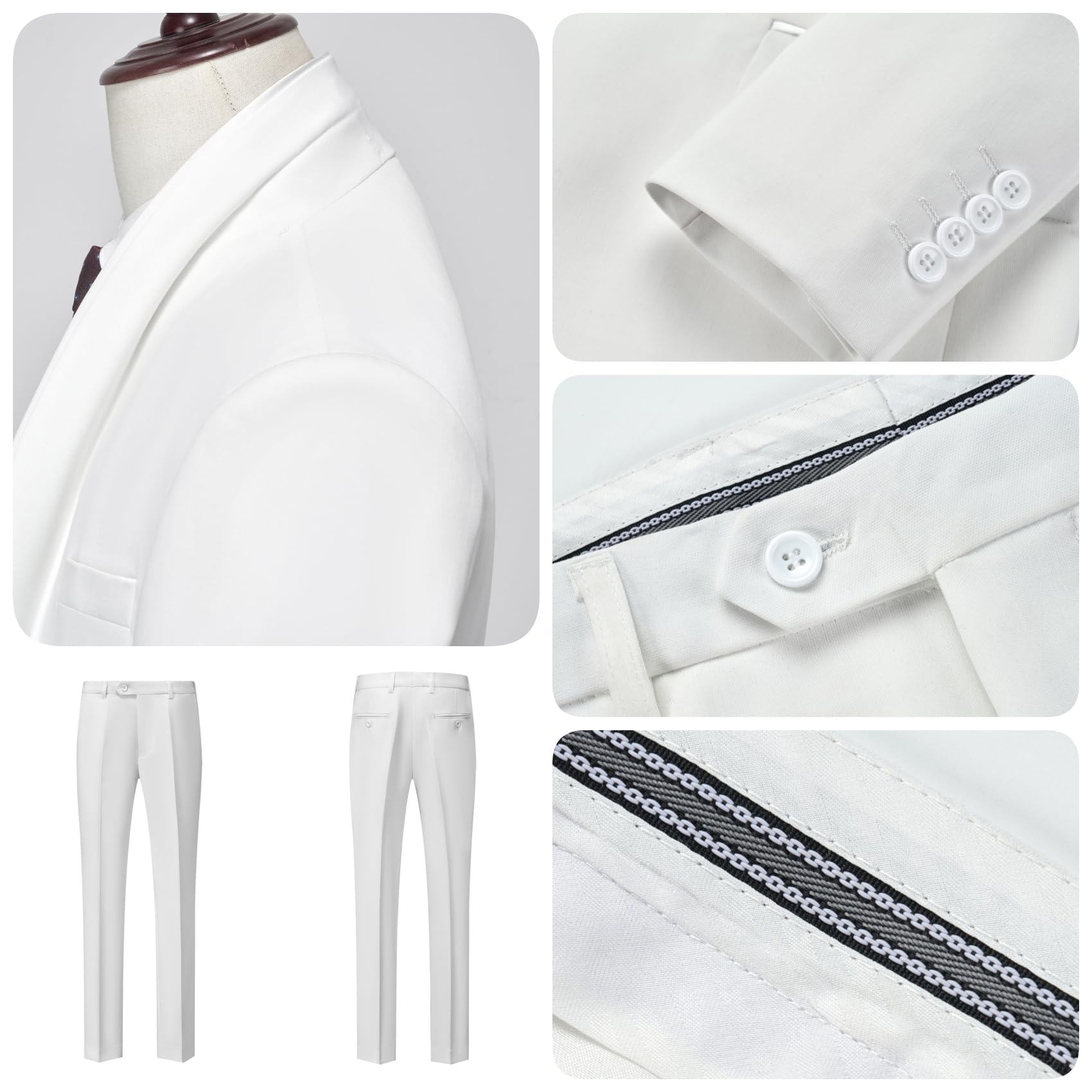 Mgnaie Men White Tuxedo Suit Set 3 Pieces Solid Premium Shawl Lapel Tux Jacket Vest Trousers Dinner Wedding 2024