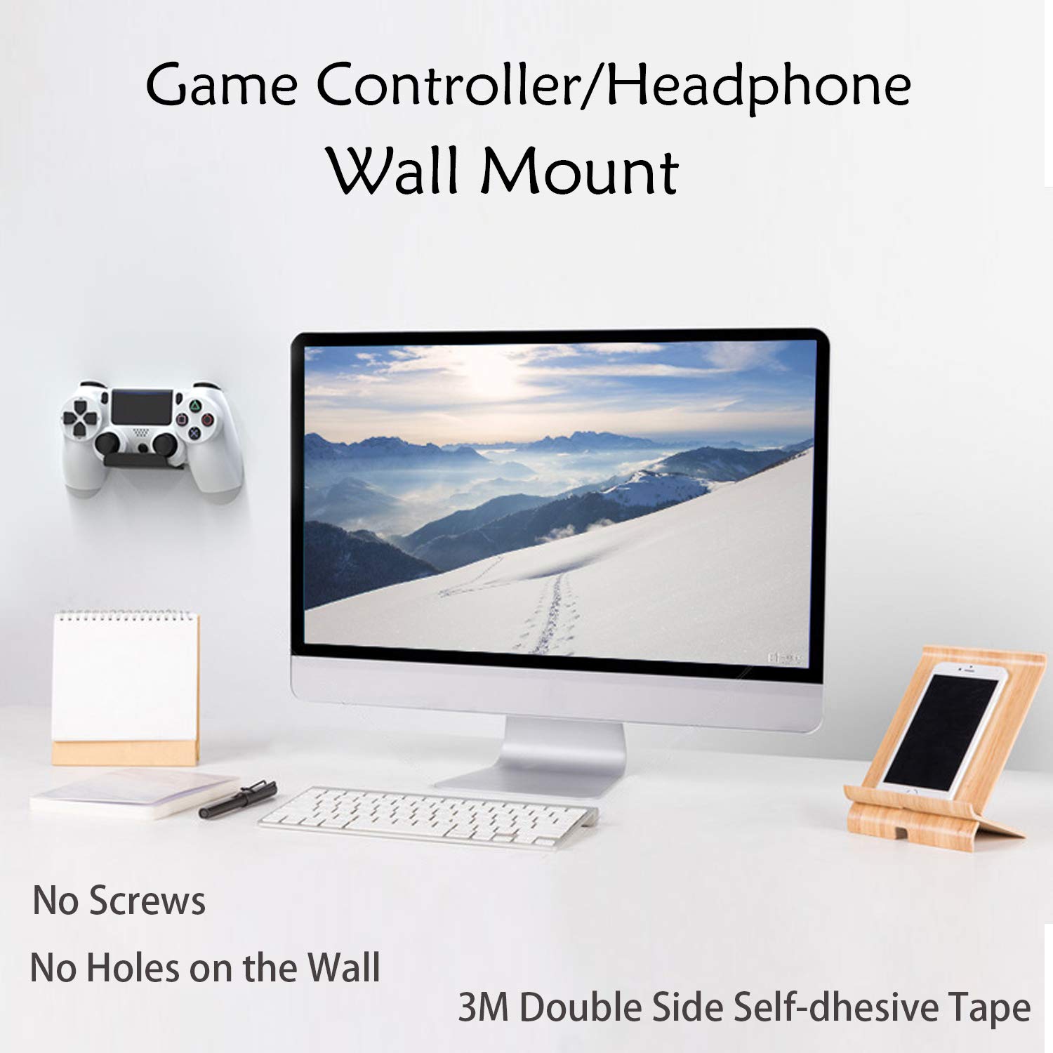 REEYEAR Game Controller Holder Self Adhesive Tape Stick on Wall Mount for Universal PS5 PS4 Xbox One Steam/Nintendo Switch/PC Video Game Controller Headphone Stand Hanger Headset Holder 2 Pack Black
