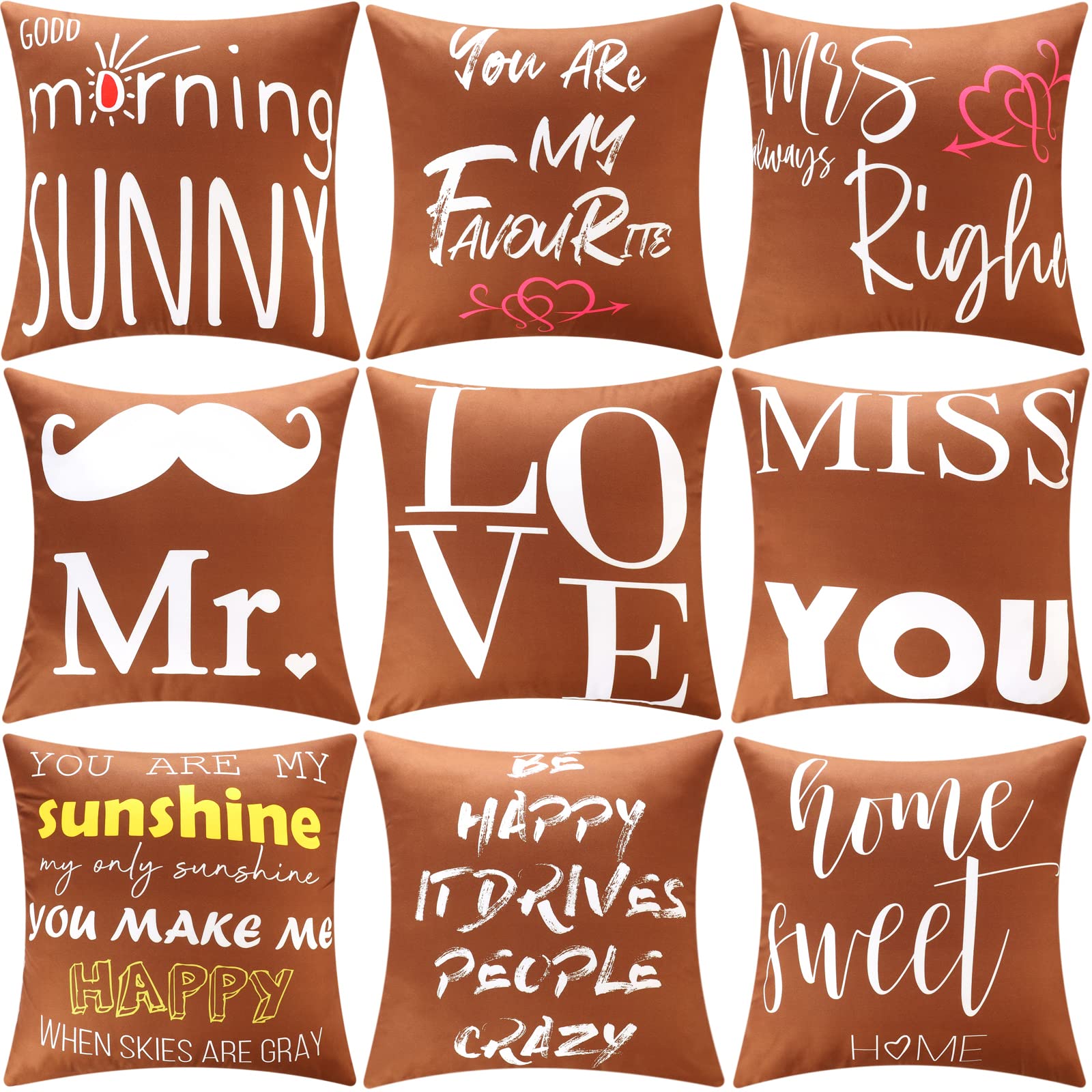 MINHIN Throw Pillow Covers 18x18In Set of 9,Two Sided Print Sunflower Dahlia Decorative Pillows Case Cushion Cover for Home Couch Sofa Car