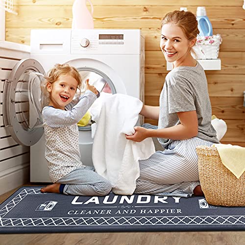 Runner Rug, 17"x59" Laundry Room Rug Memory Foam Cushioned Laundry Rugs and Mats PVC Water Proof Carpet No-Slip Anti Fatigue Floor Mat for Laundry Room,Kitchen(Black)