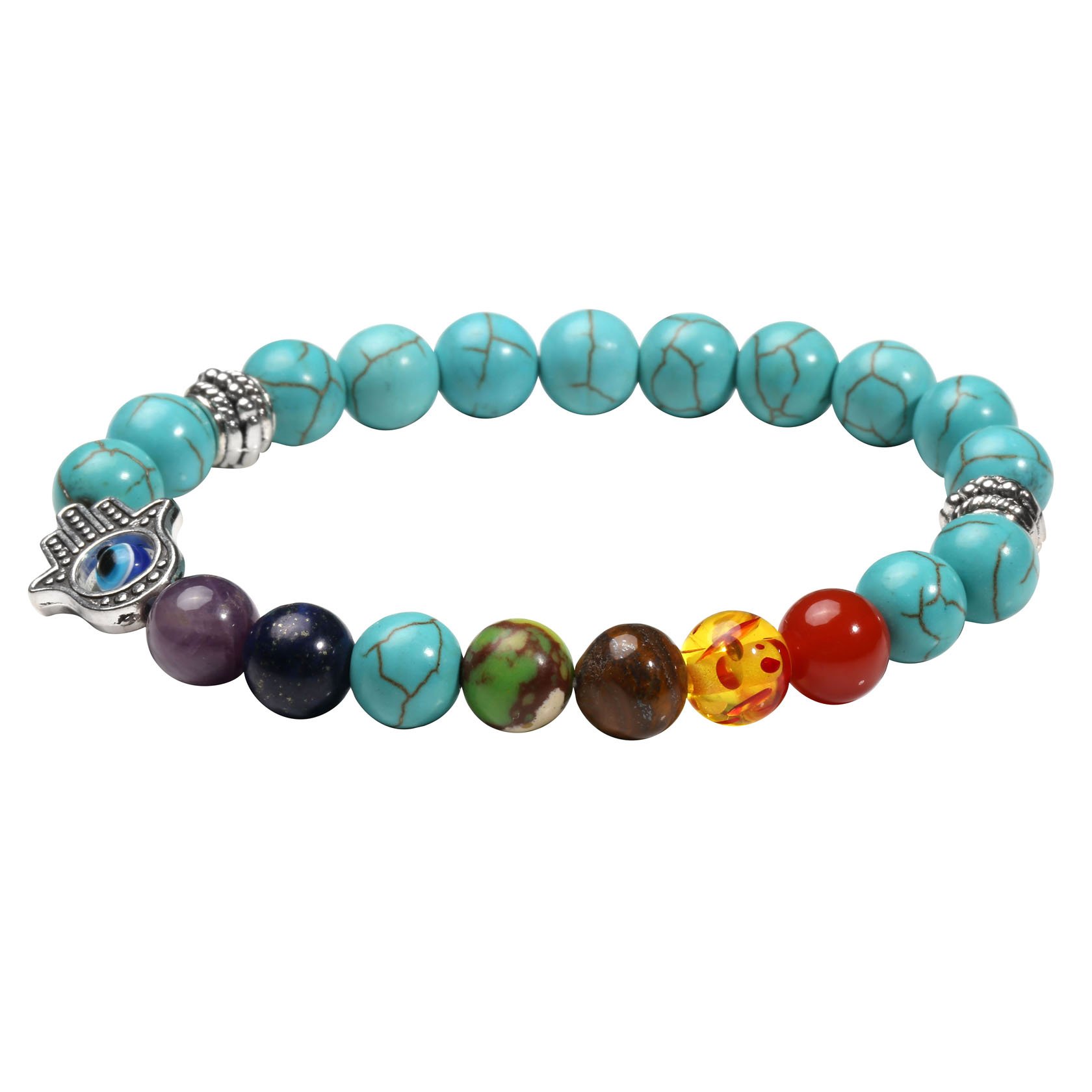 MILAKOO 7 Chakras and Evil Eye Bracelet Healing Stone Beads Oil Diffuser Yoga Reiki Prayer for Women