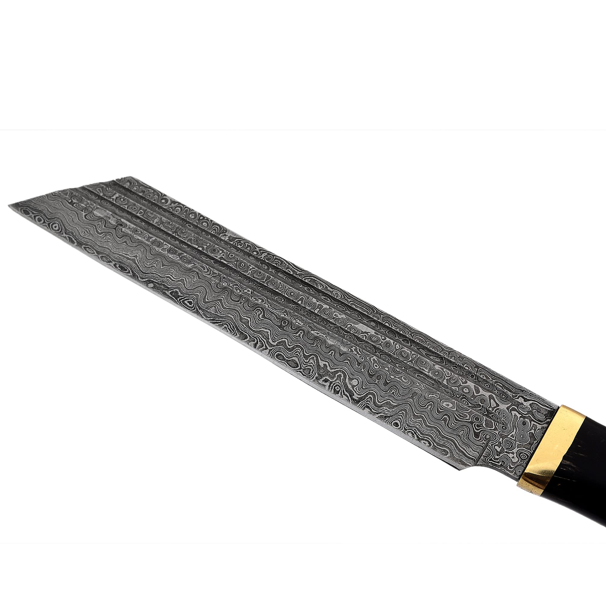 PAL 2000 KNIVES KNI-9449 Custom Handmade Damascus Steel Hunting Tanto Knife 15 Inches Buffalo Horn Handle Raindrop pattern Blade with Leather sheath