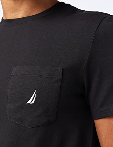 Nautica Men's Solid Crew Neck Short Sleeve Pocket T-Shirt, Black, Large