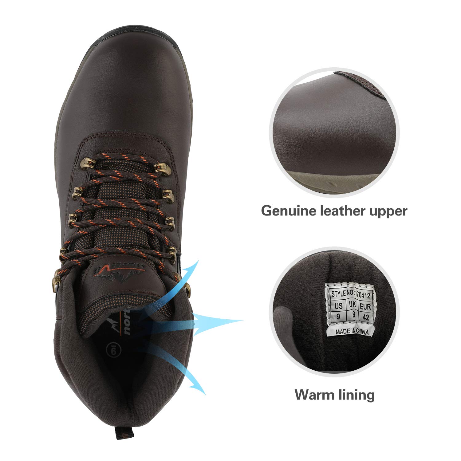 NORTIV 8 Men's Mid Ankle Leather Waterproof Work Boots Outdoor Hiking Boots Brown/Black/Orange Size 10.5 M US 170412