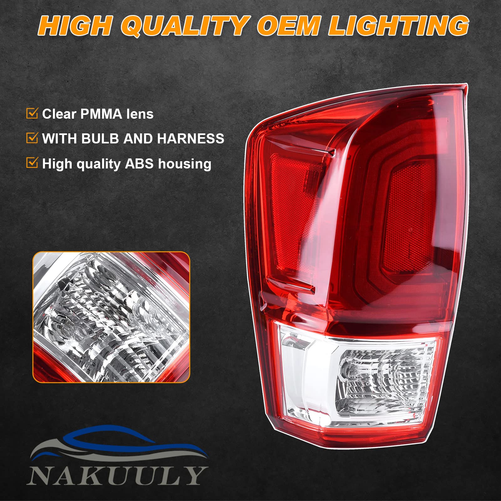 Nakuuly Tail Light Rear Lamp Compatible With 2016-2022 Toyota Tacoma Left Driver Side Taillight Brake Signal Assembly with Bulb # 81560-04170