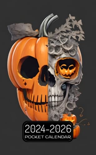 Pocket Calendar 2024-2026: Two-Year Monthly Planner for Purse , 36 Months from January 2024 to December 2026 | Halloween design | Half skeleton pumpkin head