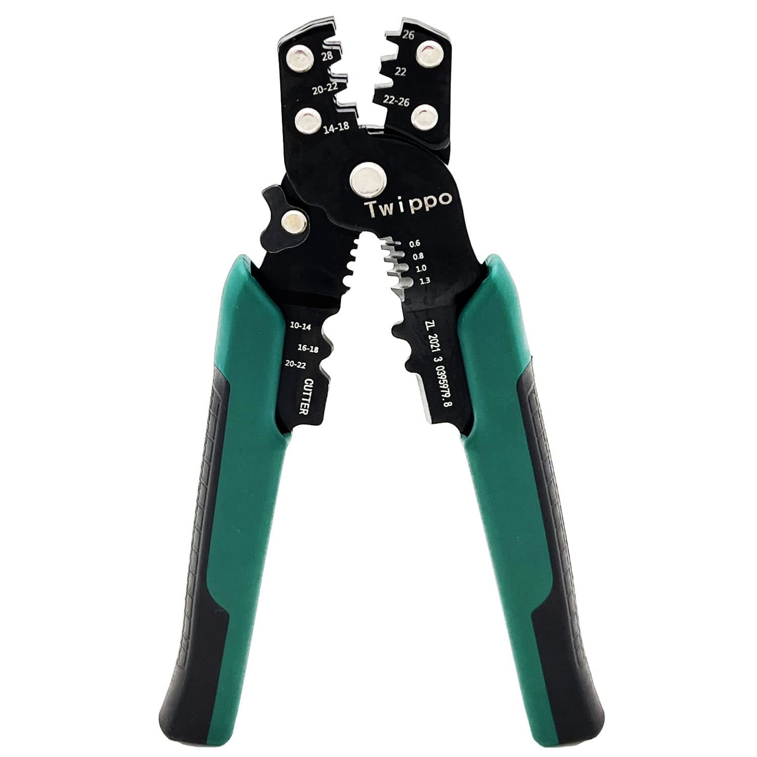 Twippo Crimping Tool, Wire Crimper Tool with Stripper Cutter, Crimping Pliers for Open Barrel Terminals and Heat Shrink Connectors, Crimping for 26-10 AWG, Stripping for 22-16 AWG