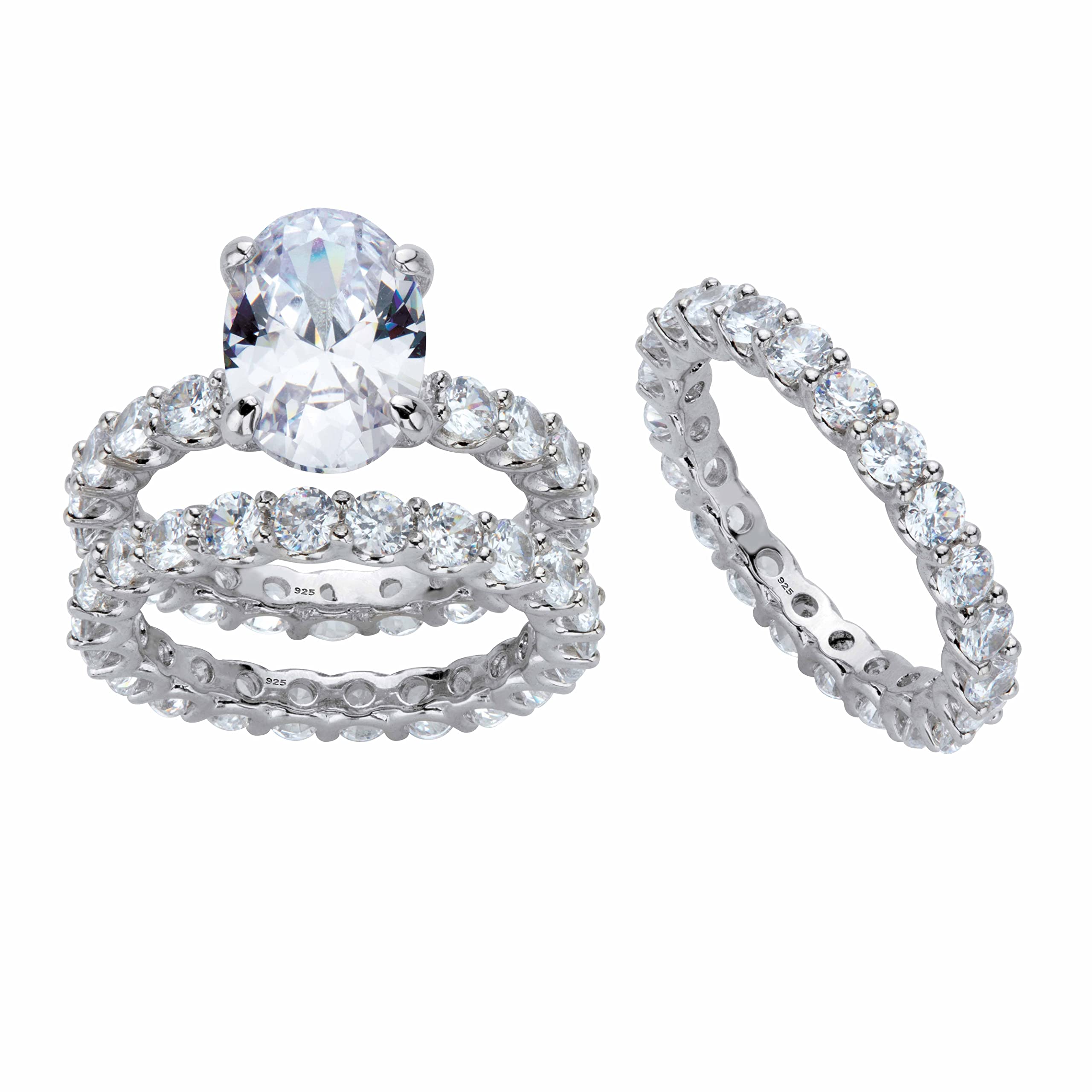 PalmBeach Jewelry Platinum-plated Sterling Silver Oval Cut Cubic Zirconia Engagement and Eternity 3 Piece Brial Ring Set Sizes 6-10 Size 9