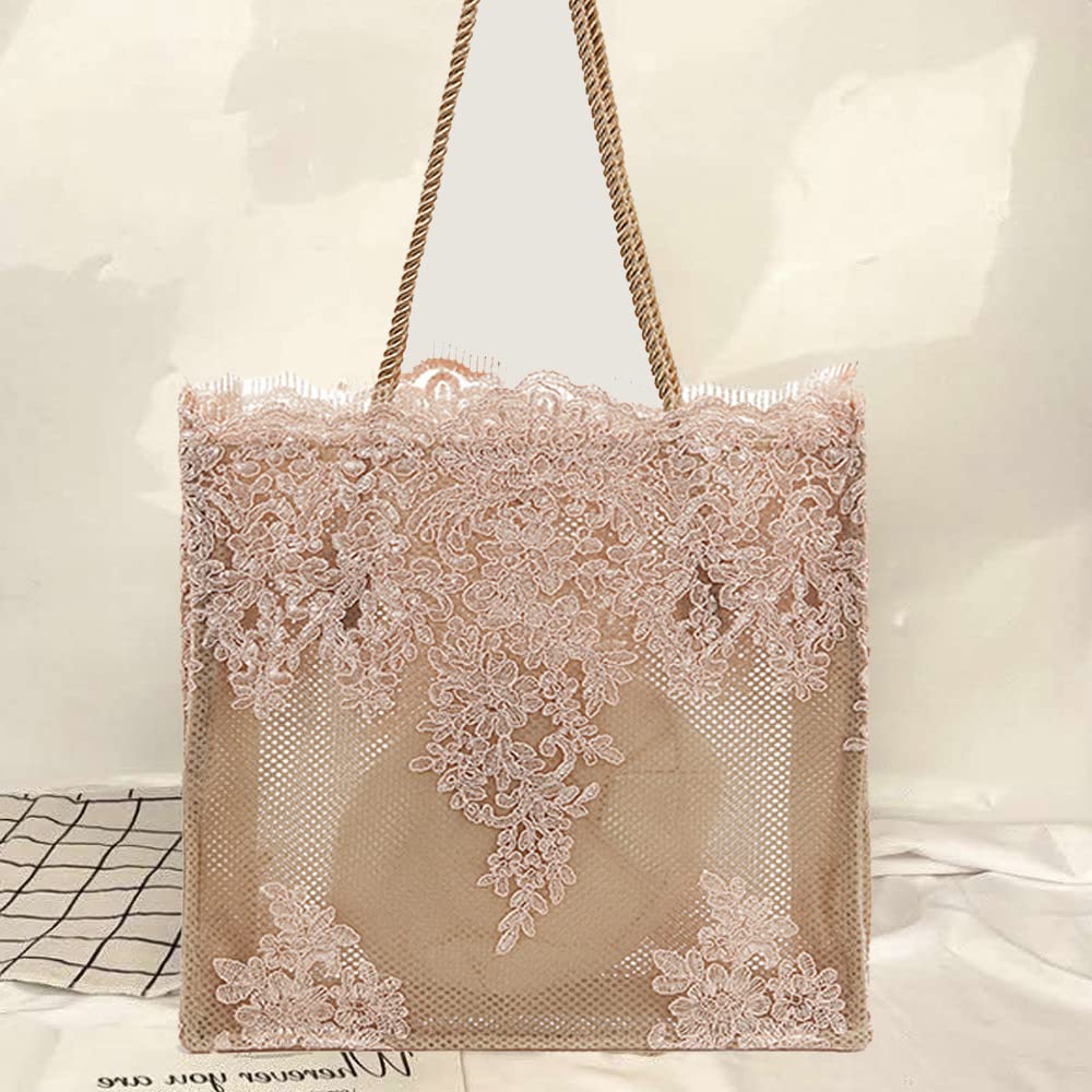 Sweet fairy lace bag hand shoulder tote bag embroidered hollow shopping bag (White)