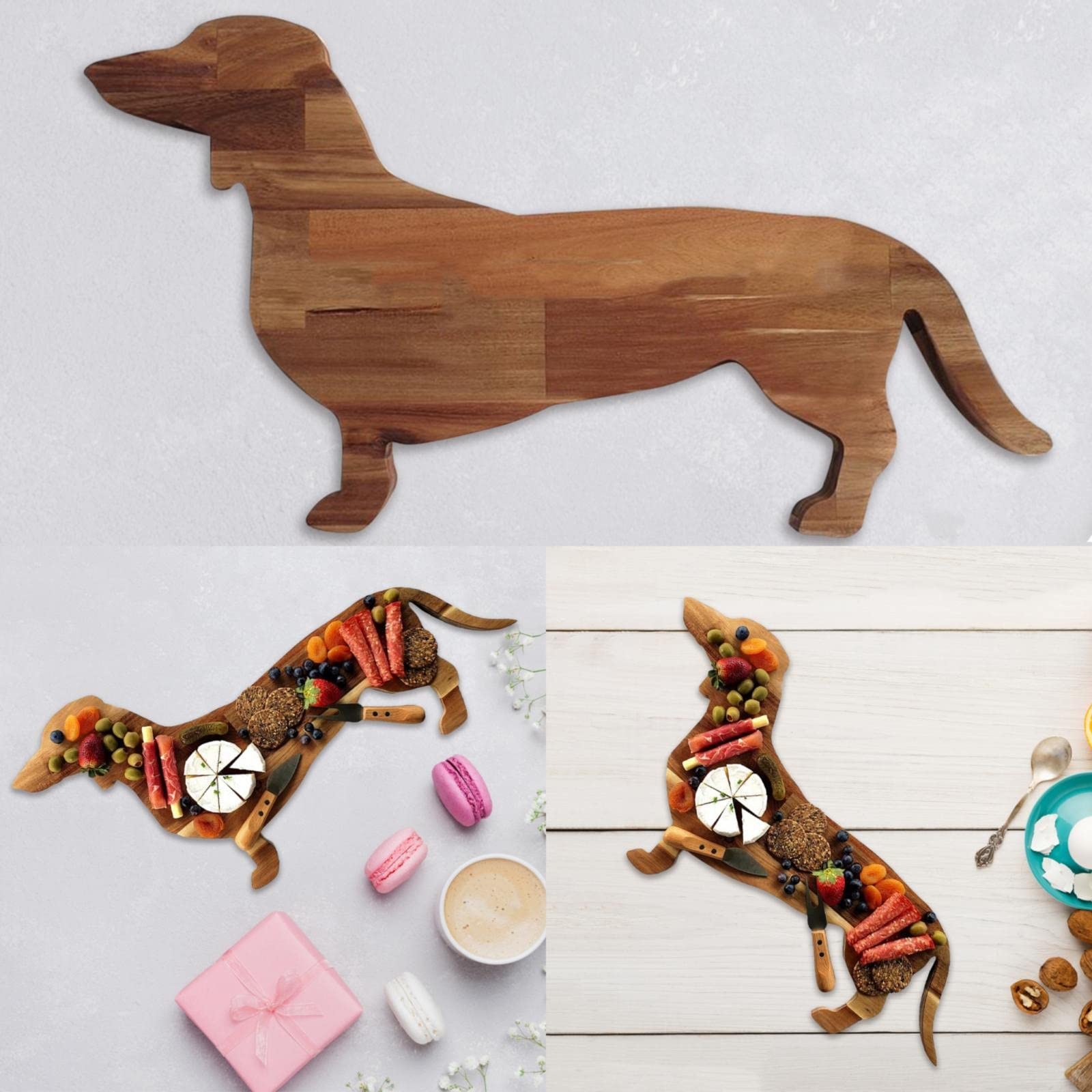 TUNKENCE Aperitif Board Funny Dog Shape Dachshund Dog Shape Christmas Holiday Party Gift for Family, Unique Solid Wood Charcuterie Board, 15.7inch