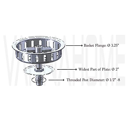 Twist Lock Basket Strainer Replacement (Premium 304 Stainless Steel Construction) for 3-1/2" Spin and Seal Drains W/Threaded Stopper Function-VARNAHOME