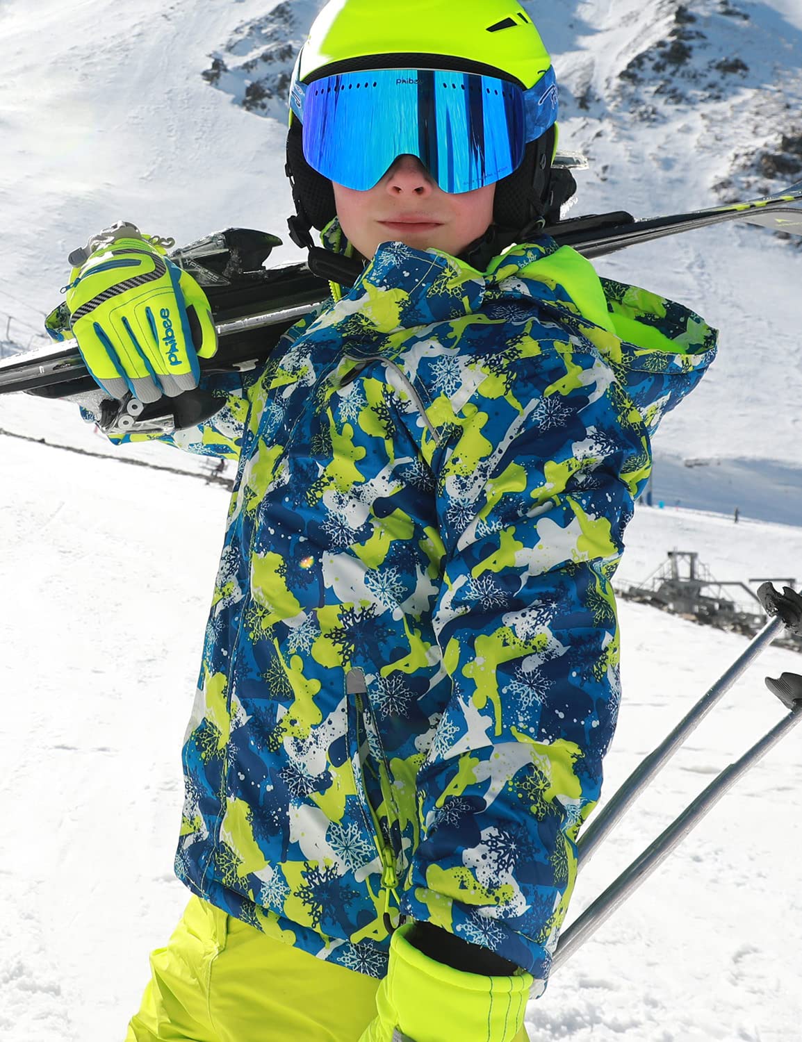 PHIBEE Big Boy's Waterproof Breathable Snowboard Ski Jacket Print1 6