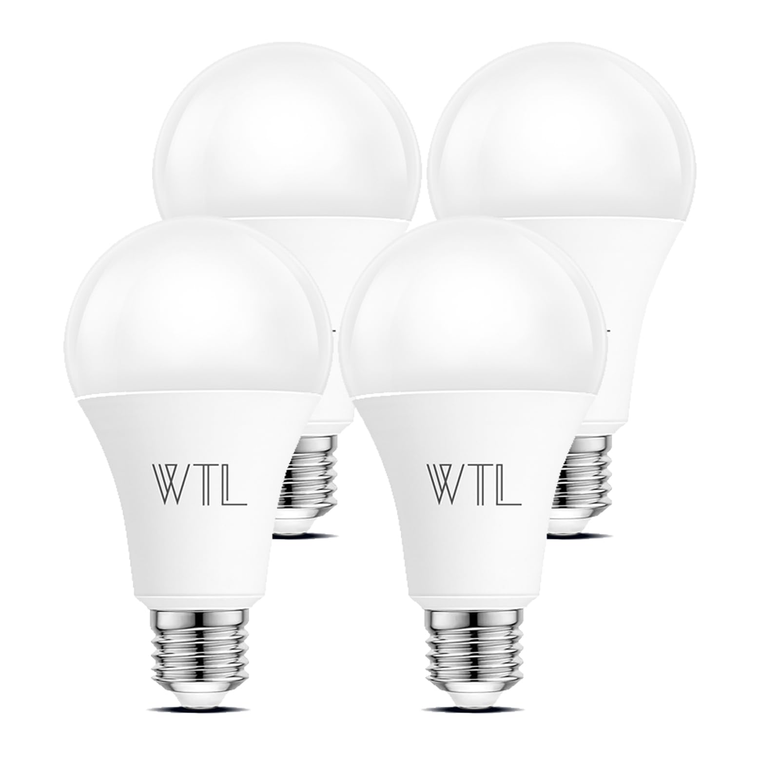 WTL A19 LED Light Bulbs 100 Watt Equivalent (Not Dimmable), 3500K Natural White, 1600 Lumens, E26 LED Bulbs 15W, Energy Saving Light Bulb for Living Room (4 Pack)