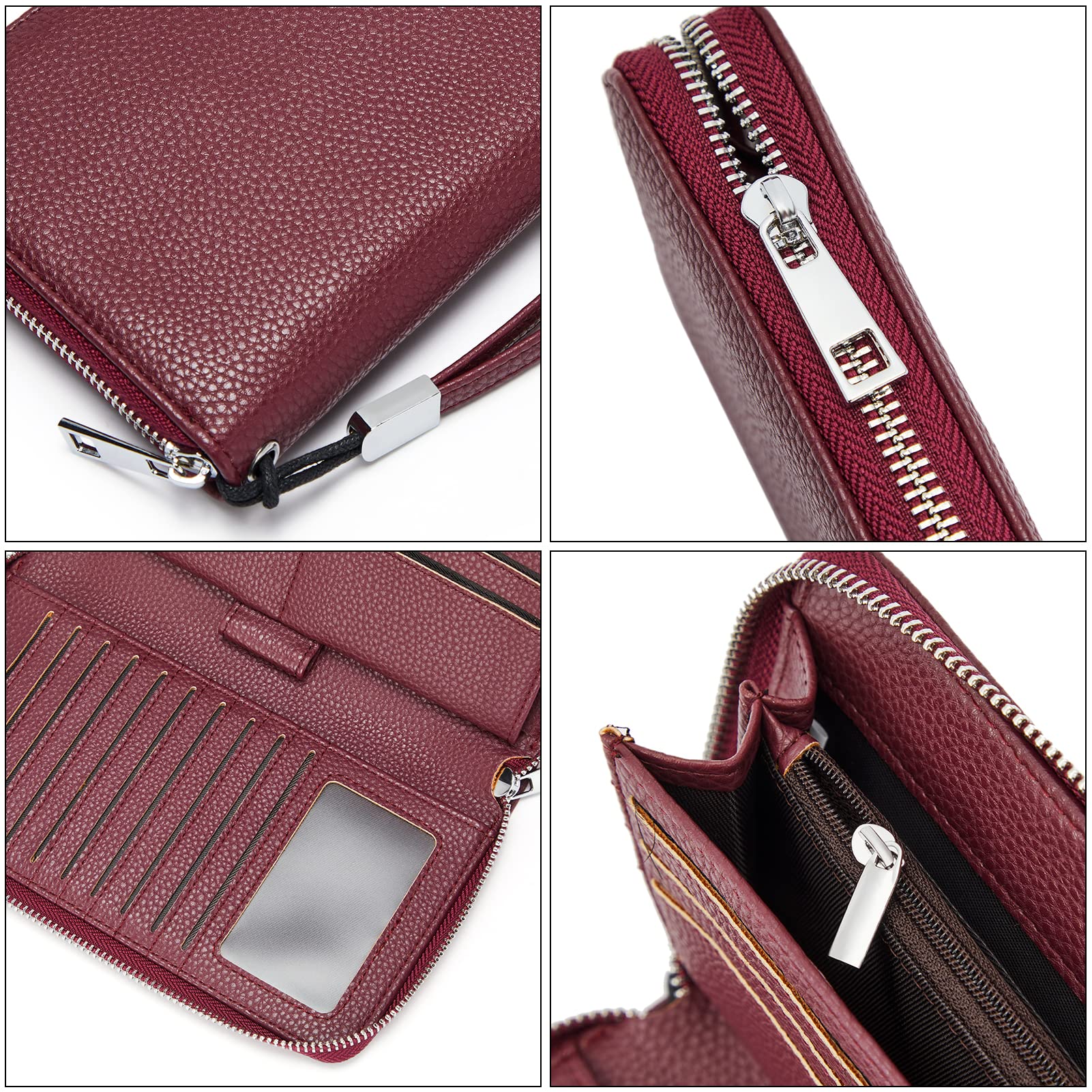 Telena Womens Wallet Leather Large Clutch Purse Credit Card Holder with Zipper Pocket Coffee