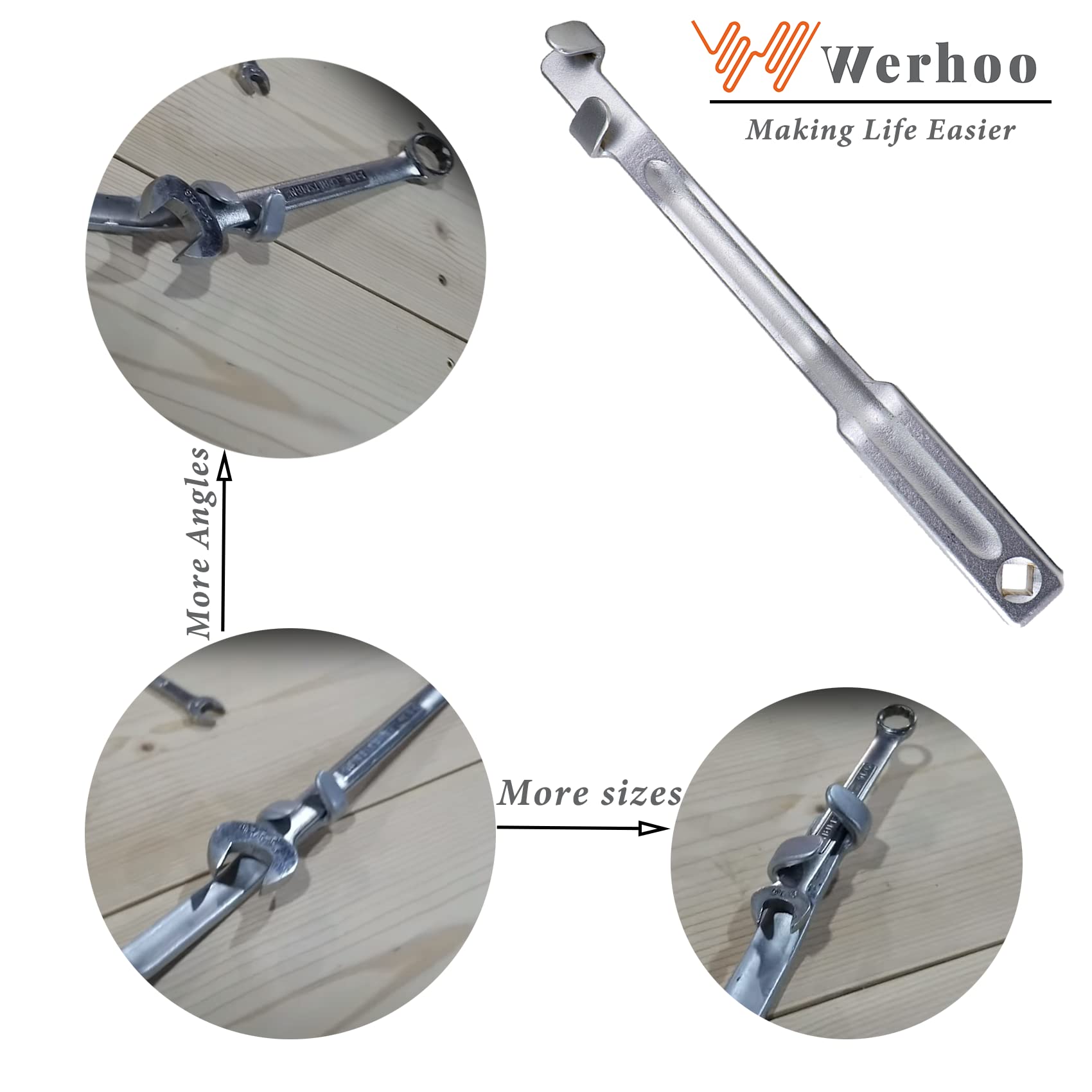 Werhoo Wrench Extender Tool Bar for Mechanics, Garage Tradesman, Handyman to amplify torque, 15 Inch Long Wrench Extension with 1/2 Inch Hole, Fit for Open End Wrench Extender, 1/2 Torque Wrench