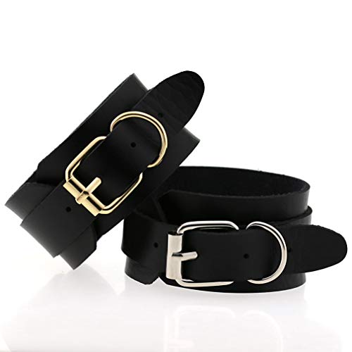 ZHQI Black Wristband Cuff Belt Bracelet Bangle Leather Rope Black Punk Rock Bracelet (Black style 2, Zinc Alloy)