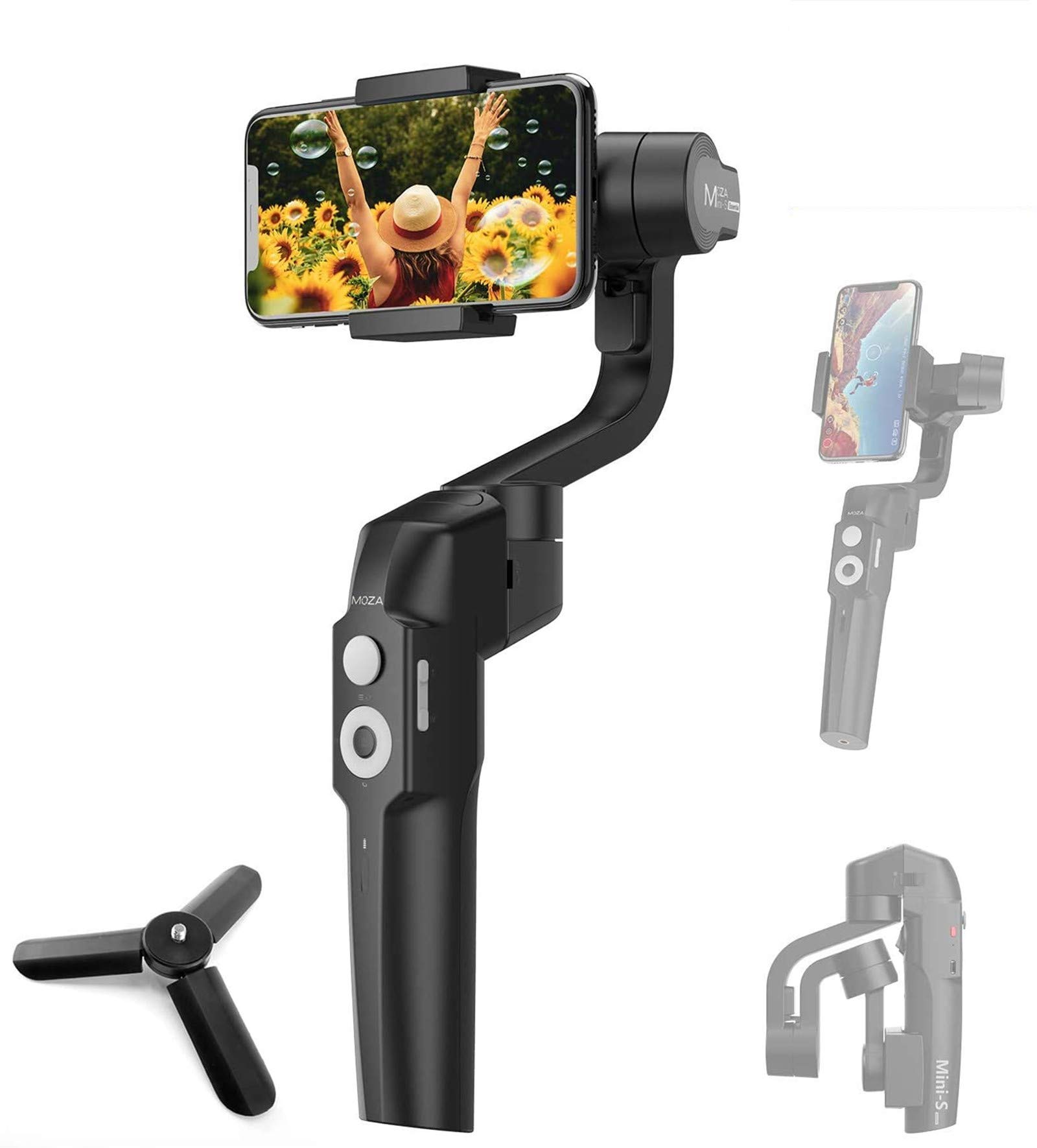MOZA Mini-S Smartphone Gimbal, One-Button Zoom Object Tracking Foldable 3 Axis Gimbal Stabilizer for Smartphone