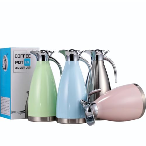 Sumerflos 68 Oz Stainless Steel Coffee Thermal Carafe/Double Walled Vacuum Thermos Insulated / 12 Hour Heat Retention / 2 Liters (Blue)