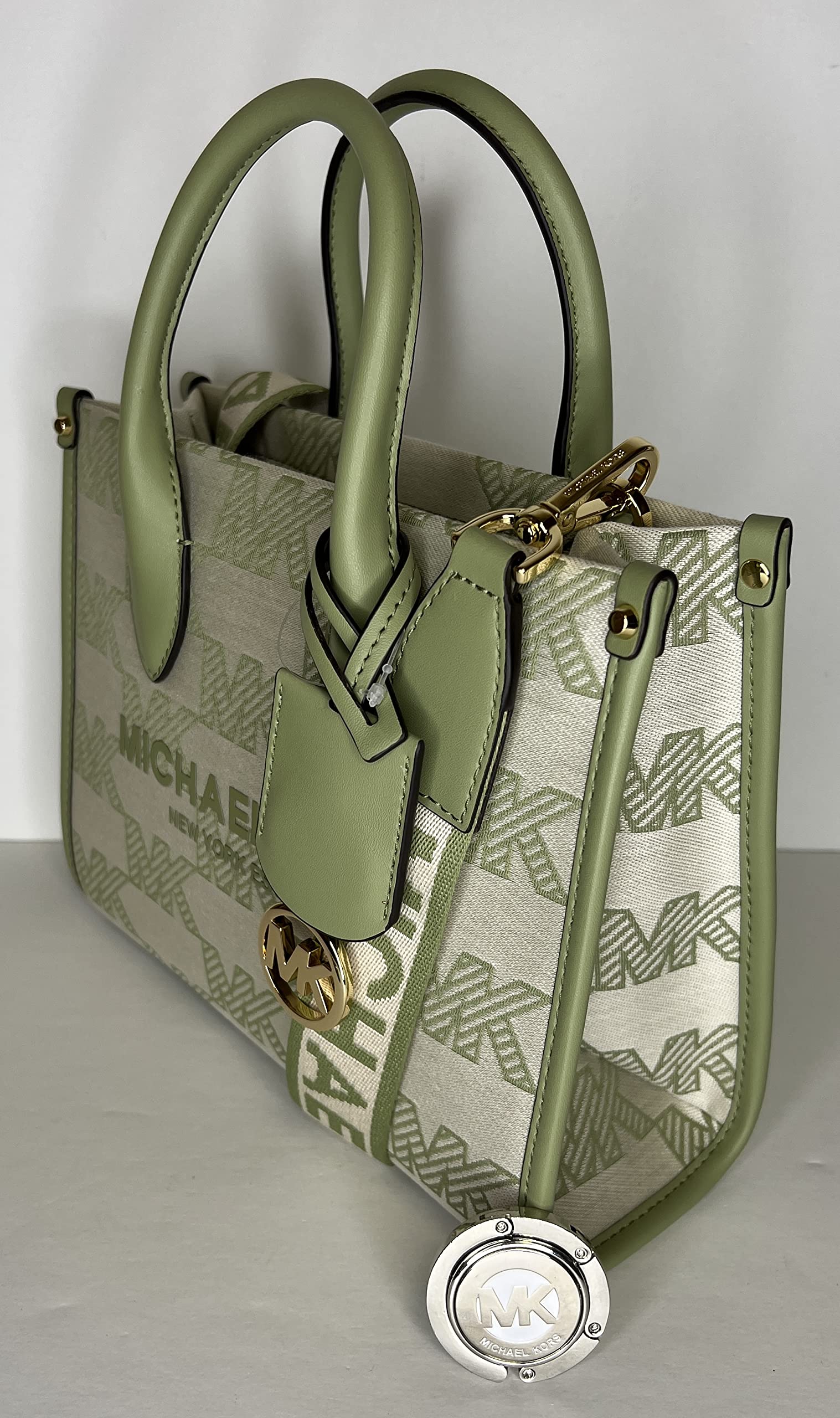 Michael Kors Mirella Small Shopper Top Zip Bag bundled SM TZ Coinpouch Purse Hook (Sage Green MK)