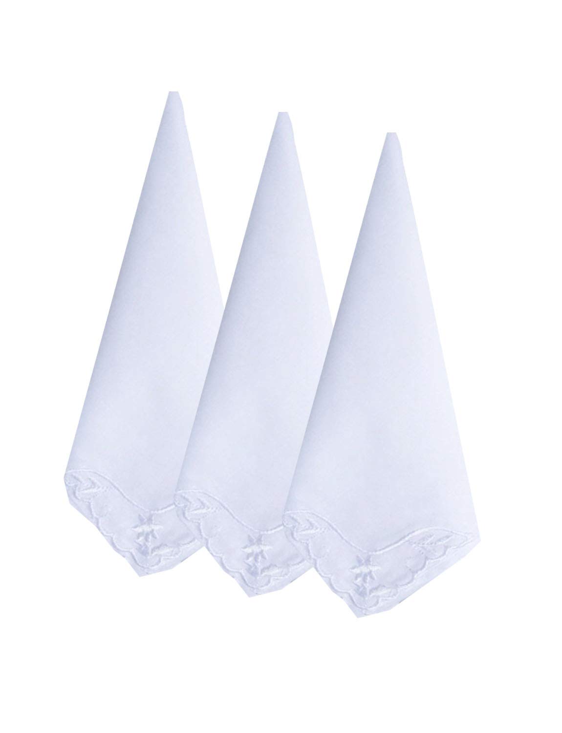MileyMarla Ladies Embroidery Cotton White Handkerchiefs Lace Wedding HankiesA-3pcs