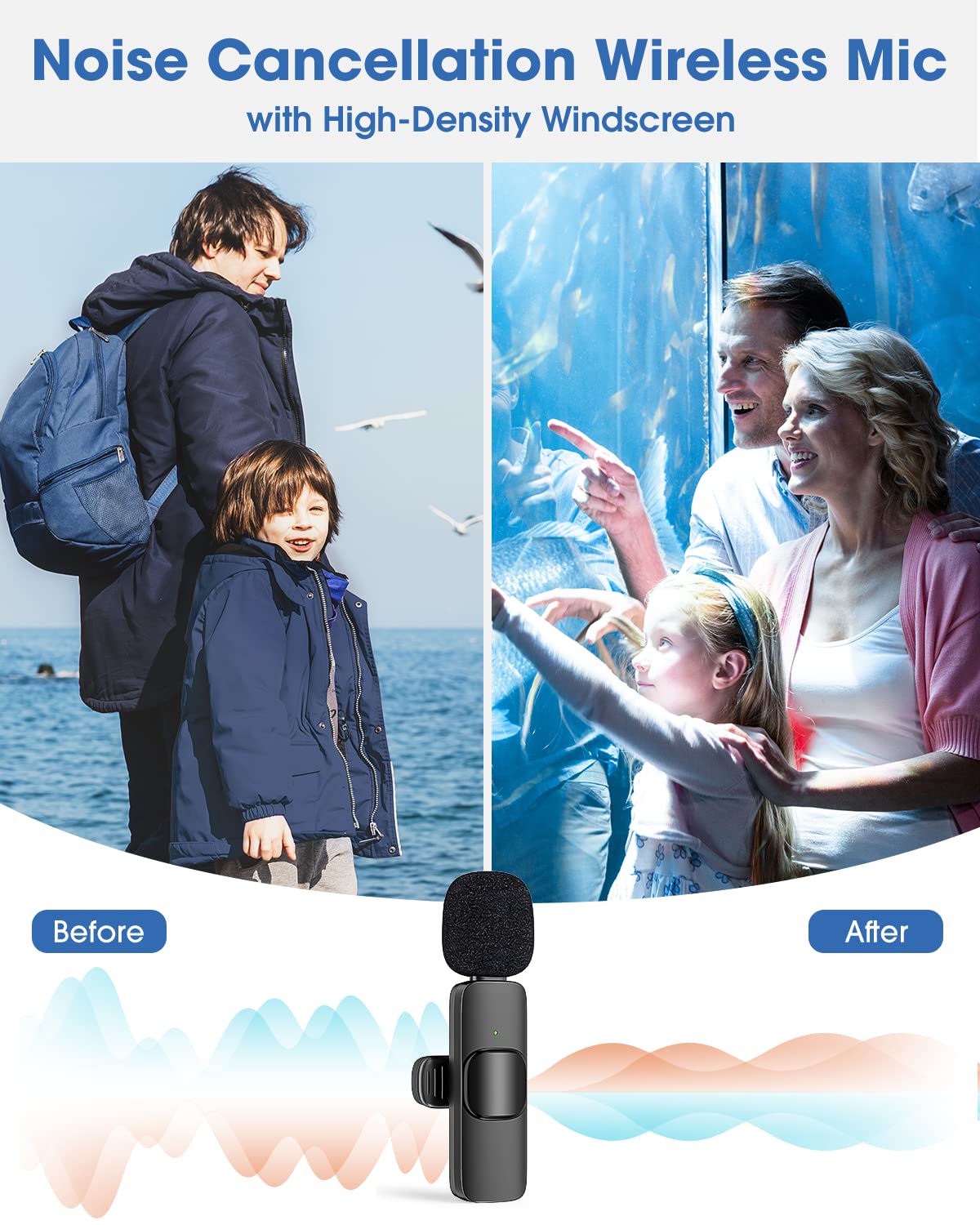 NICHOM Wireless Lavalier Microphone for iPhone/iPad Mini Clip-on Microphone Wireless for iPhone Video Recording Denoise Omni Lav Lapel Mic for Interview/Youtube/Vlog/Live Stream/Tiktok/Content Creator