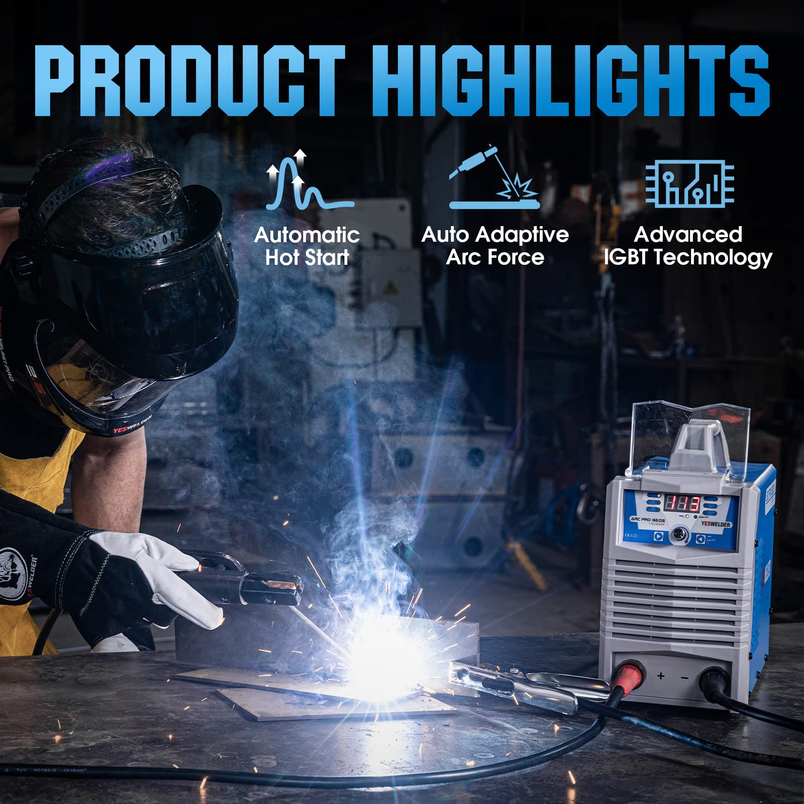 YESWELDER Stick Welder 165Amp,Digital Display 110/220V Dual Voltage IGBT Inverter ARC Welder Machine,Built-in Hot Start ARC force Portable MMA Welding Machine
