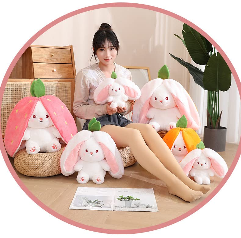 Xeletu Easter Stuffed Cute Bunny,Easter Stuffed Cute Bunny Plush Pillow Toys,Reversible Floppy Ear Bunny Plushie Bunny Plush Pillow,Carrot Strawberry Bunny Pillow Plush Toy (Strawberry, 7.1in)