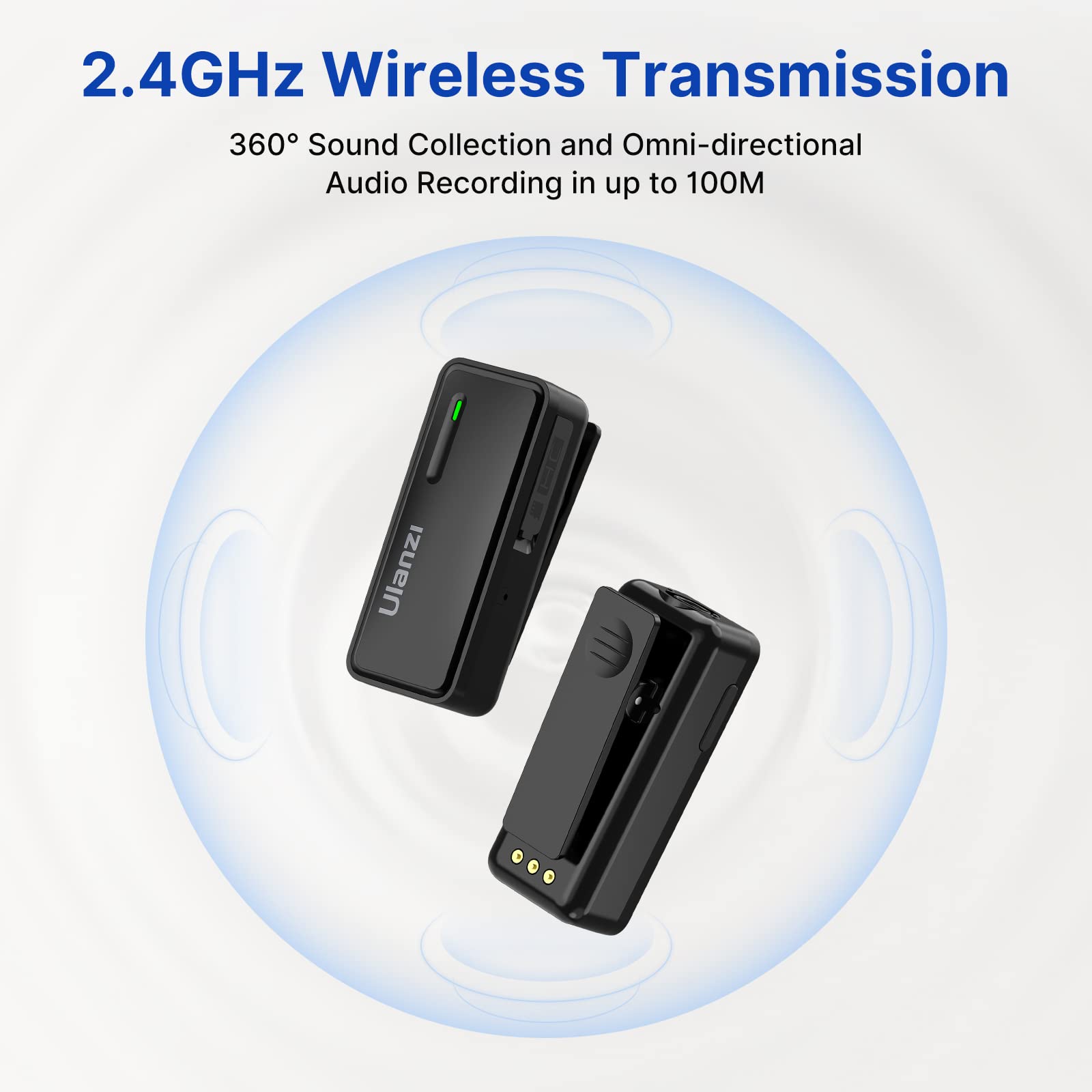 ULANZI Wireless Lavalier Microphone for iPhone iPad, 2-in-1 2.4GHz Clip on Lapel Microphone Mini Mic 100m Transmission with Charging Case for Video Recording Vlogging, Interview for iPhone 14/13/12