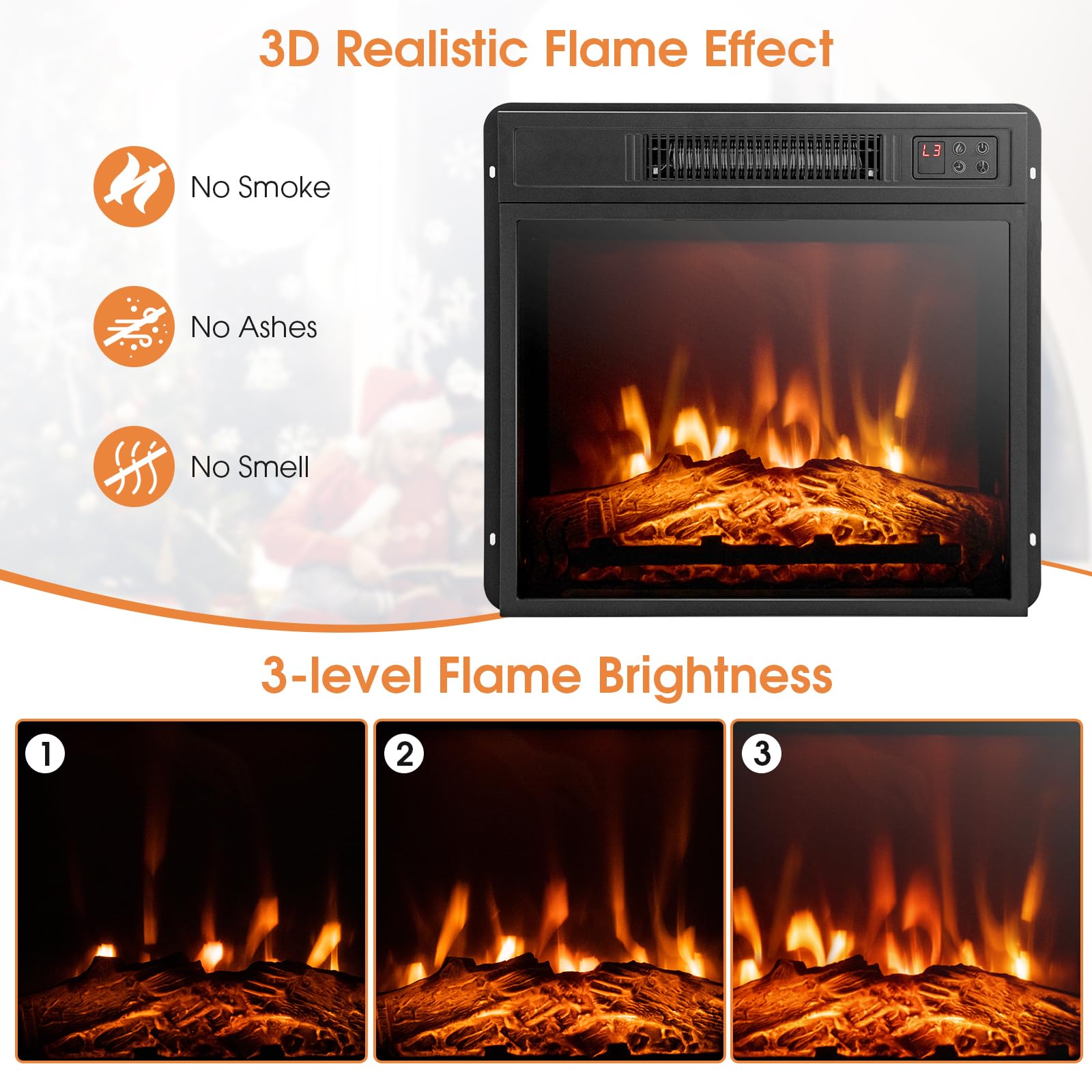 Tangkula 1400W 32 Inches Electric Fireplace with Mantel, Freestanding Fireplace Heater with 3D Flame Effect, Remote Control, Thermostat, 6H Timer, Overheat Protection (White)
