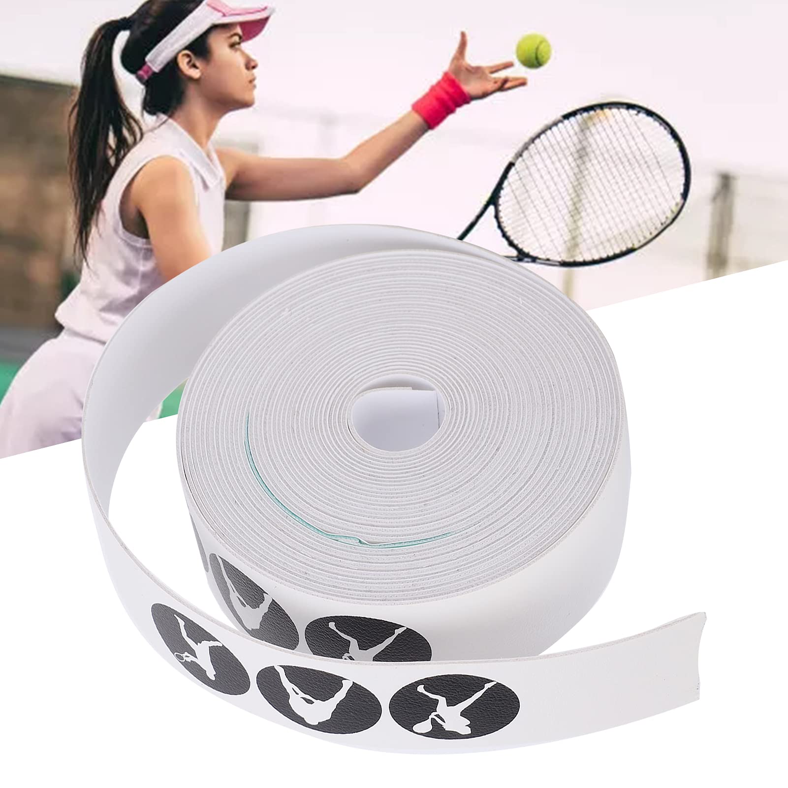 Racket Head Tape, Racket Head Guard Sticker Tennis Racket Accessories Easy to Use 5m/16.4ft for Tennis Player for Outdoor(White)