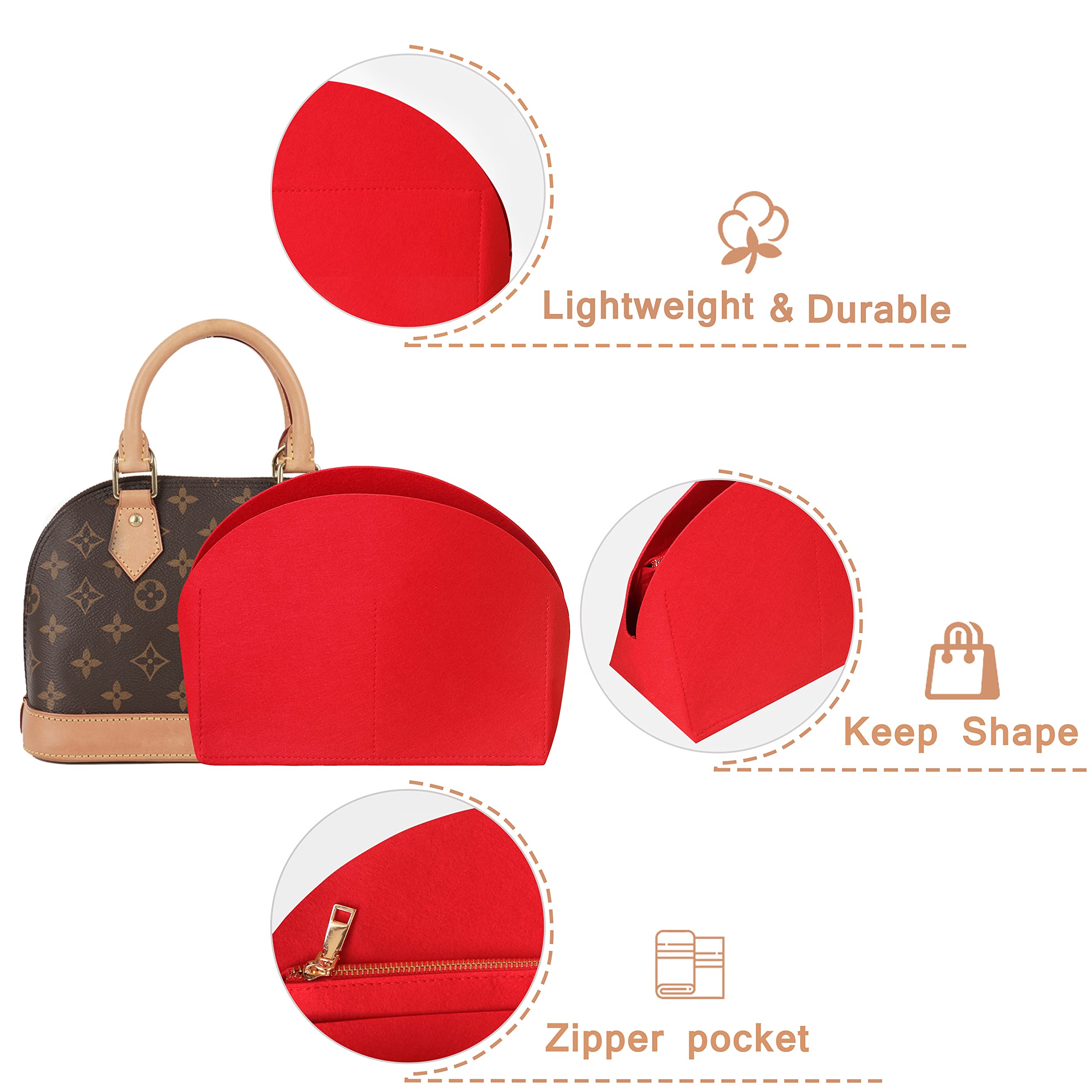Soyizom Purse Organizer for Alma insert, Felt Bag Organizer Purse Organizer Insert For Alma PM BB insert organizer(BB,Red)