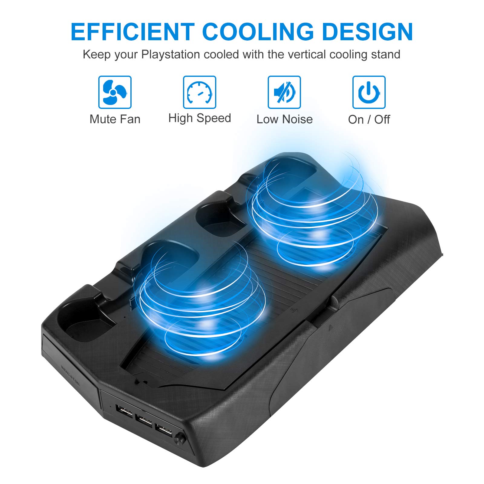Vertical Stand for Playstation 5 with Cooling Fan Charing Station for PS5 Digital Edition/PS5 Ultra HD,Multi-Function Charger Station with 2 Controller Charging Docks