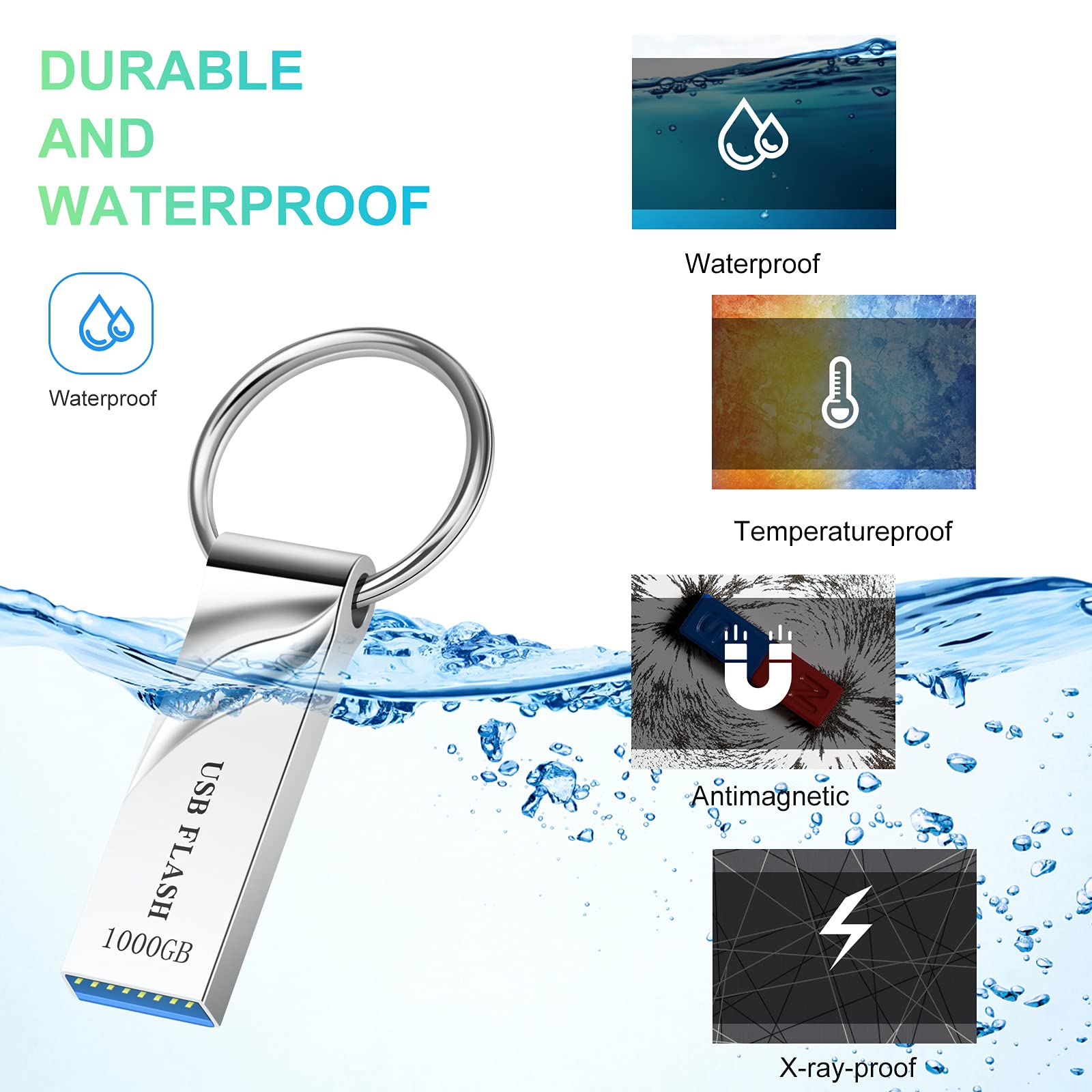 Yiracy 1TB USB Flash Drives Portable USB Drive 1000GB with Keychain High Speed USB 3.0 Thumb Drive Waterproof Jump Drive for PC Laptop Computer