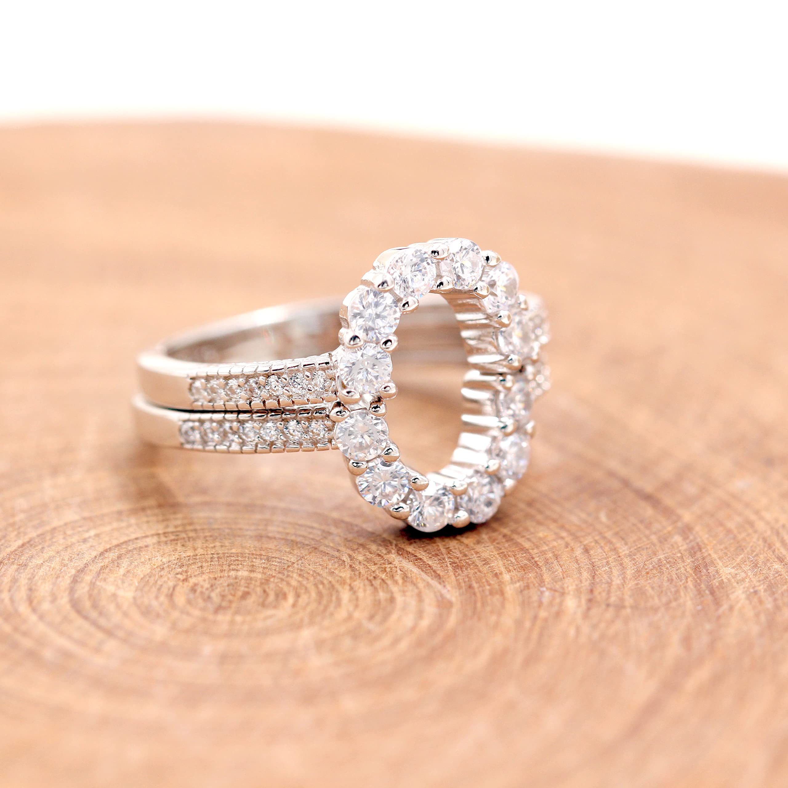 Uloveido Womens 925 Sterling Silver CZ Pave Ring Guard Enhancer for Oval Solitaire Rings Wedding Engagement Set Y2470 (Size 7)