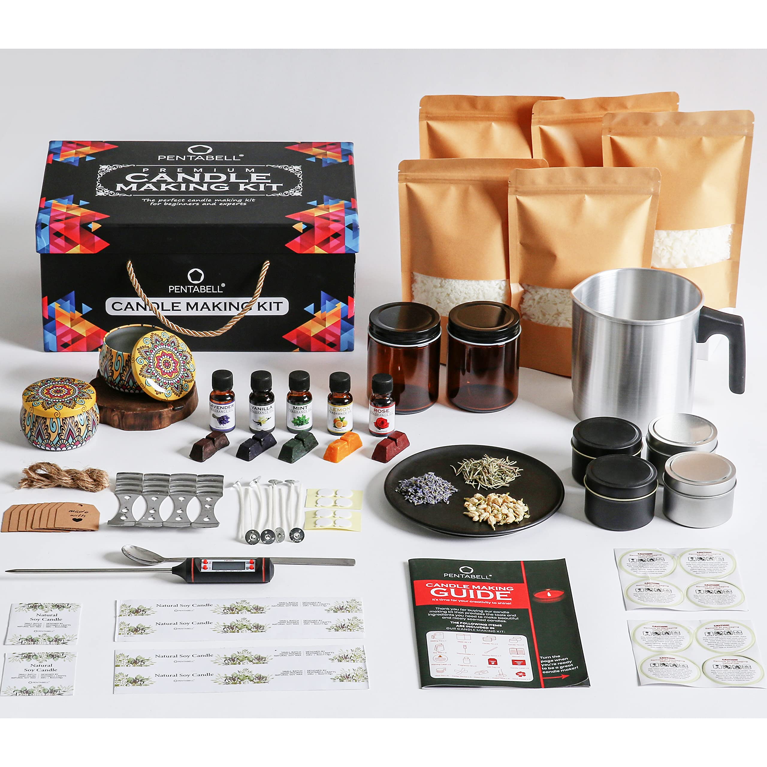 PentaBell Premium Soy Candle Making with DIY Starter Set - Natural Candles, All-Inclusive Kit, Various Scents & Designs, Suitable for All Ages, and Comprehensive Components