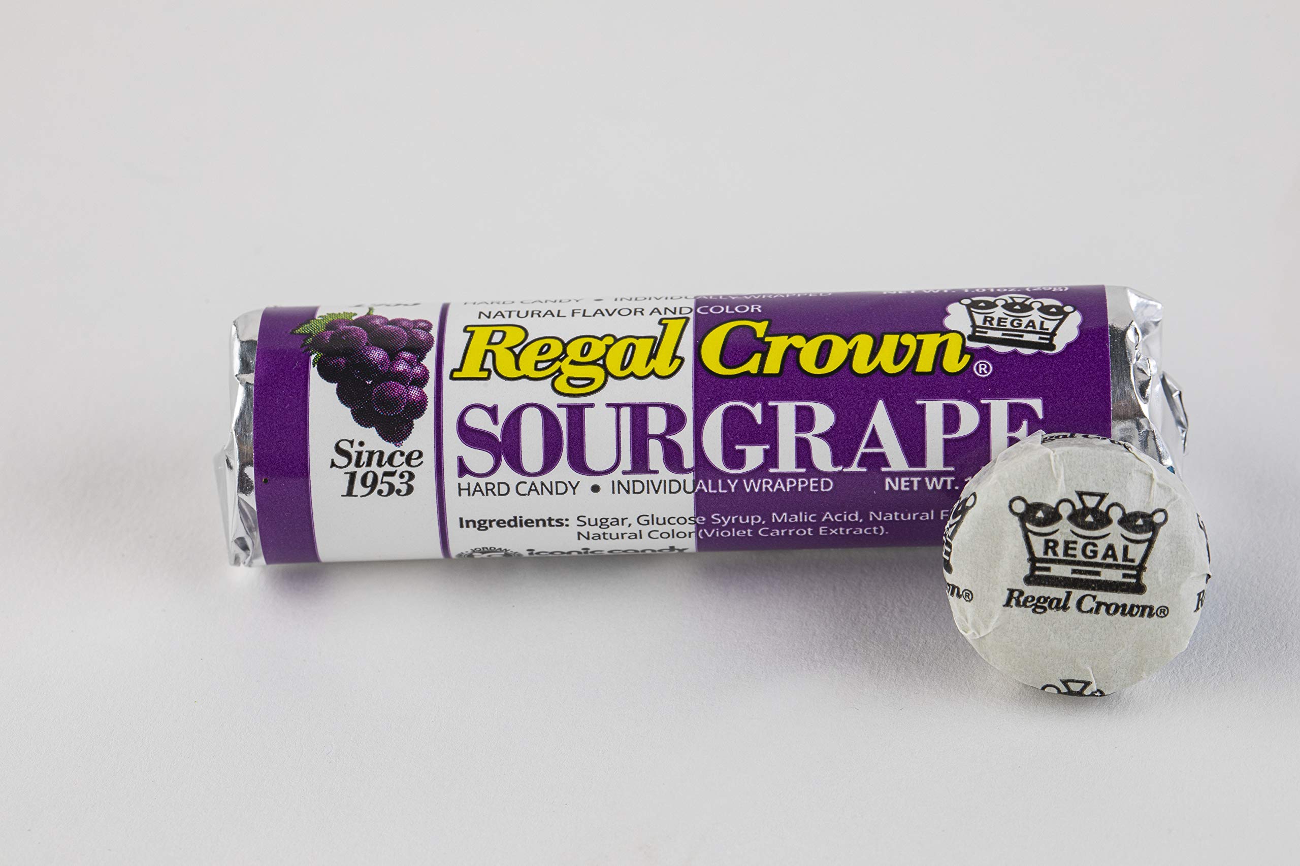 Regal Crown Sour Grape Candy Rolls | Traditional Sour Grapes Candy | Tart and Tangy Old Fashioned Sour Grape Hard Candy Brought To You By Iconic Candy | 24 Count
