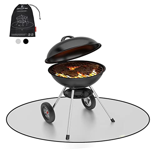 TONAHUTU 36" Fire Pit Mat & Under Grill Mat, Deck Patio Protect Mat Heat Resistant Fire Mat for Fire Pit BBQ Mat for Under BBQ Oil-Proof & Waterproof,2-Layer Thickened, White