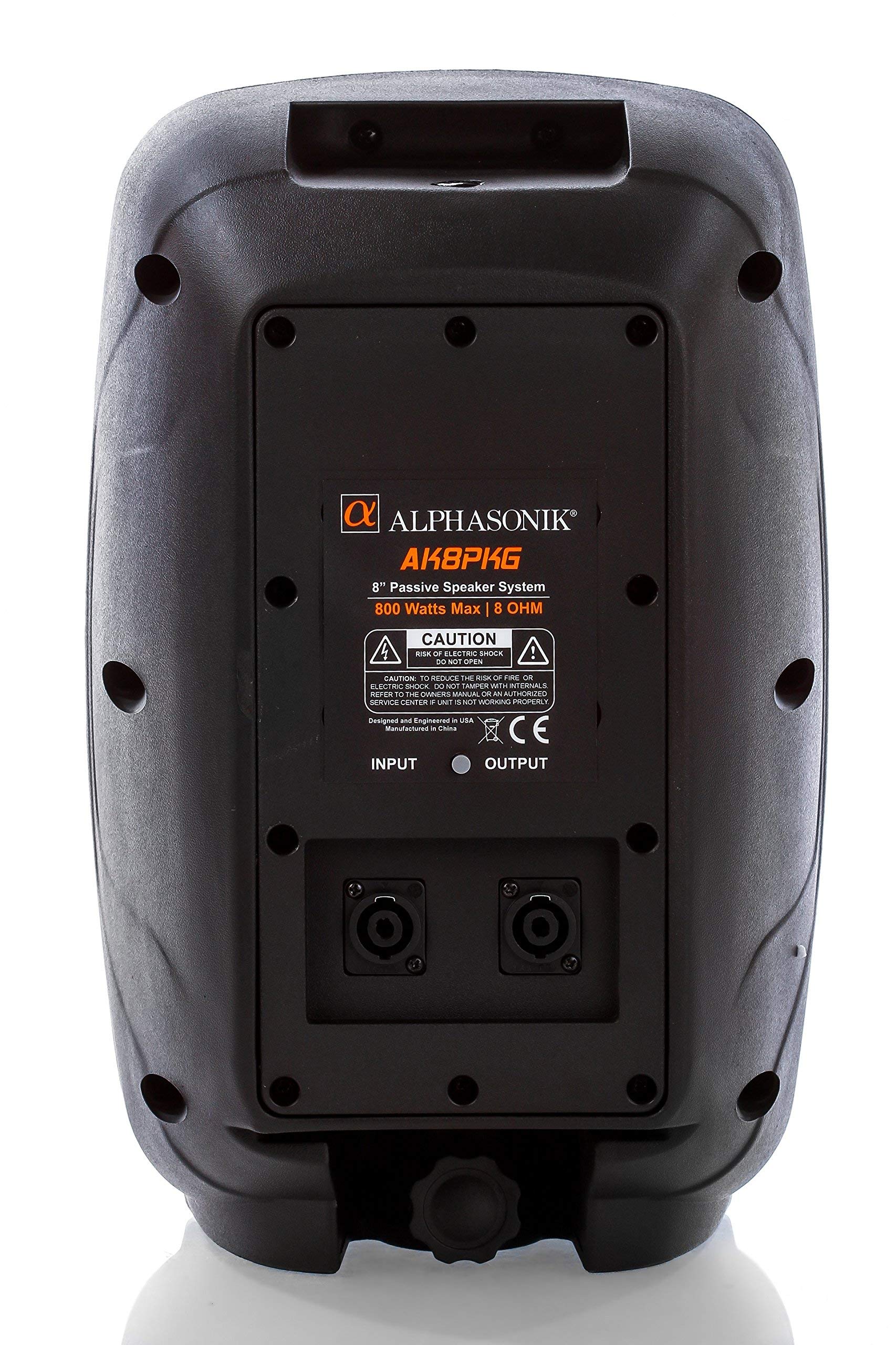 Pair Alphasonik All-in-one 8" Powered 800W PRO DJ Amplified Loud Speakers with Bluetooth USB SD Card AUX MP3 FM Radio PA System LED Lights Karaoke Mic Guitar Amp 2 Tripod Stands Cable and Microphone