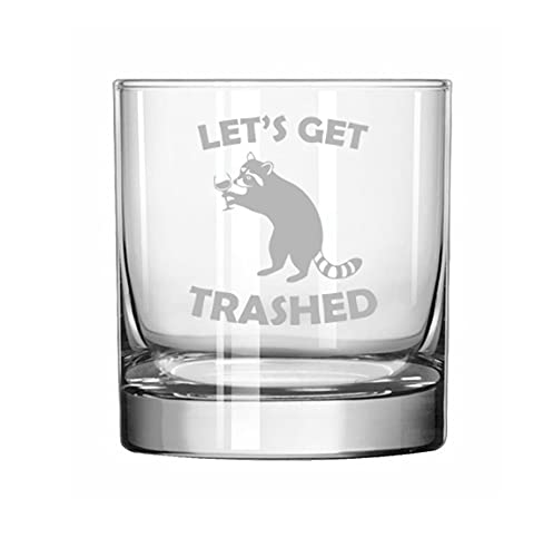 Rocks Whiskey Old Fashioned Glass Let's Get Trashed Raccoon Funny