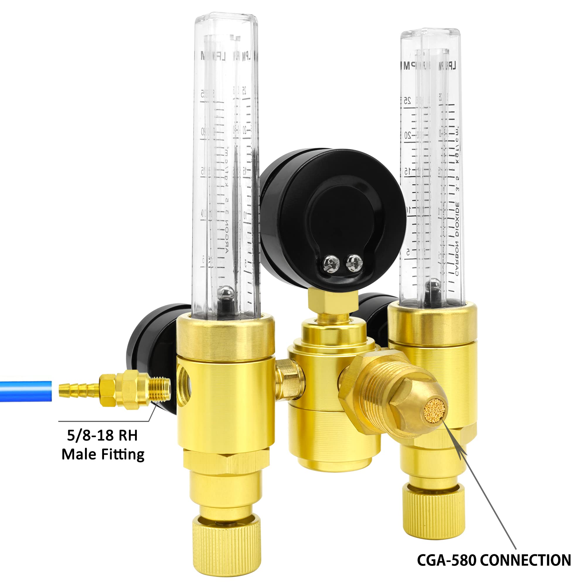 OYHBO Dual Output Argon CO2 Flow Meter MIG TIG Welding Regulator 3 Gauges Gas-saving CGA-580